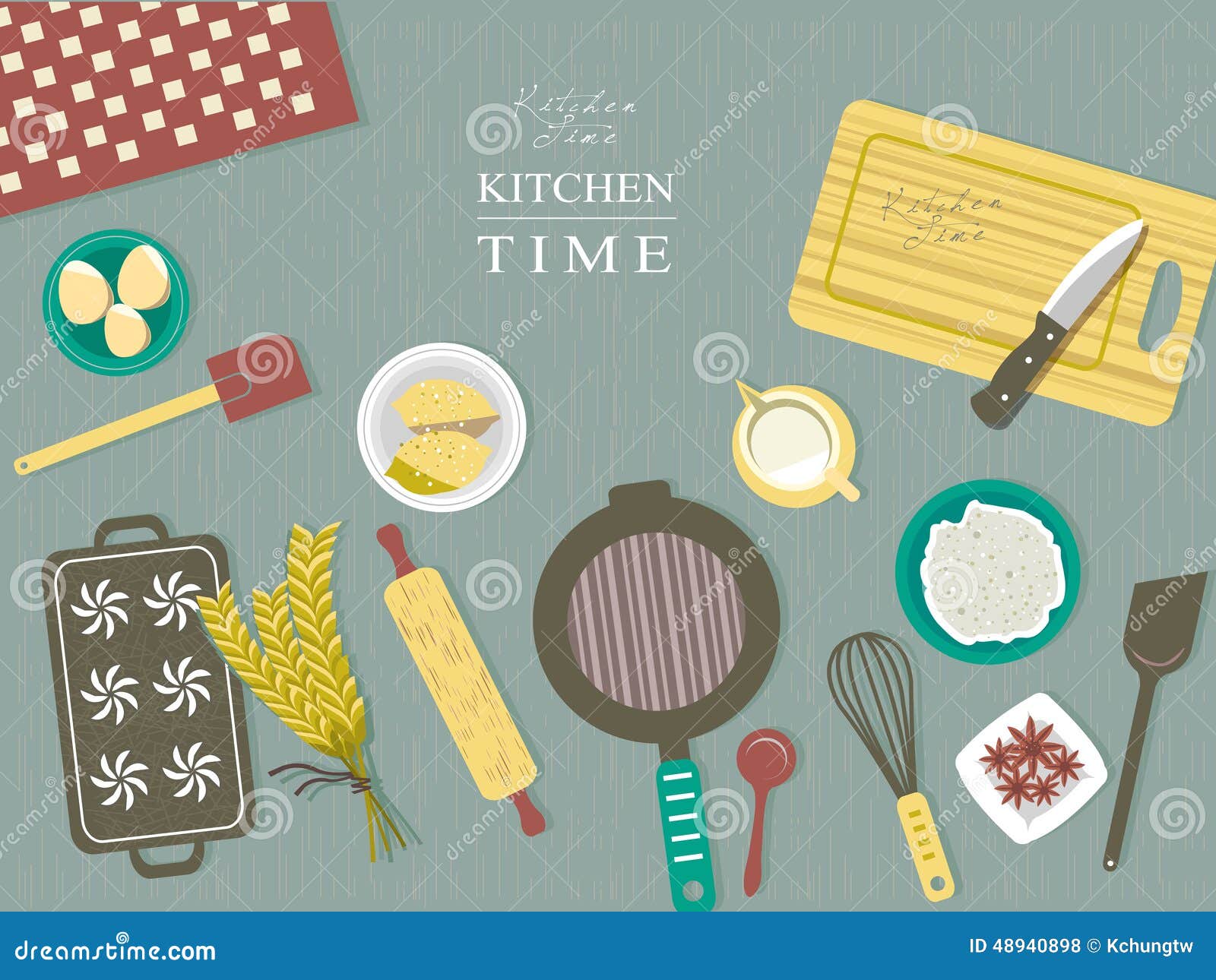 Baking Ingredients on Kitchen Table in Flat Design Stock Vector ...