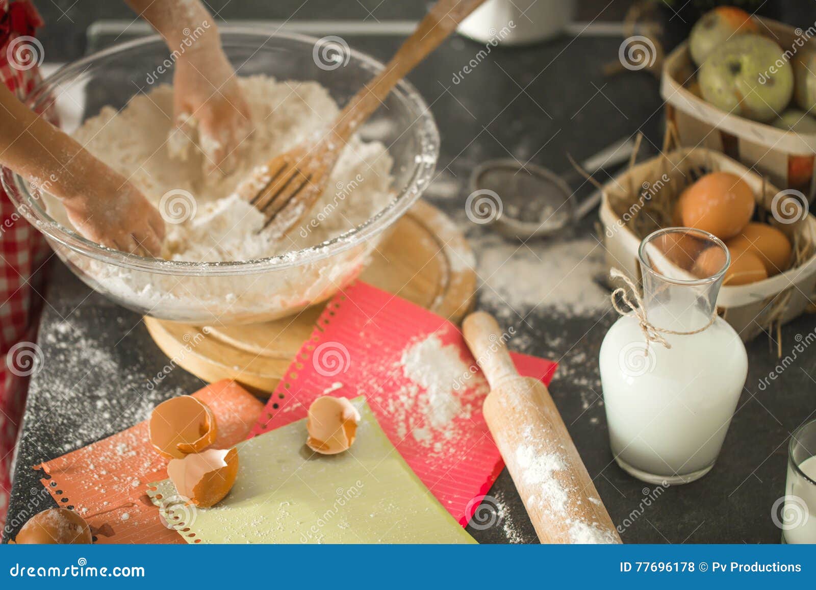 Baking Ingredients on the Kitchen Table. Top View. Stock Photo - Image ...