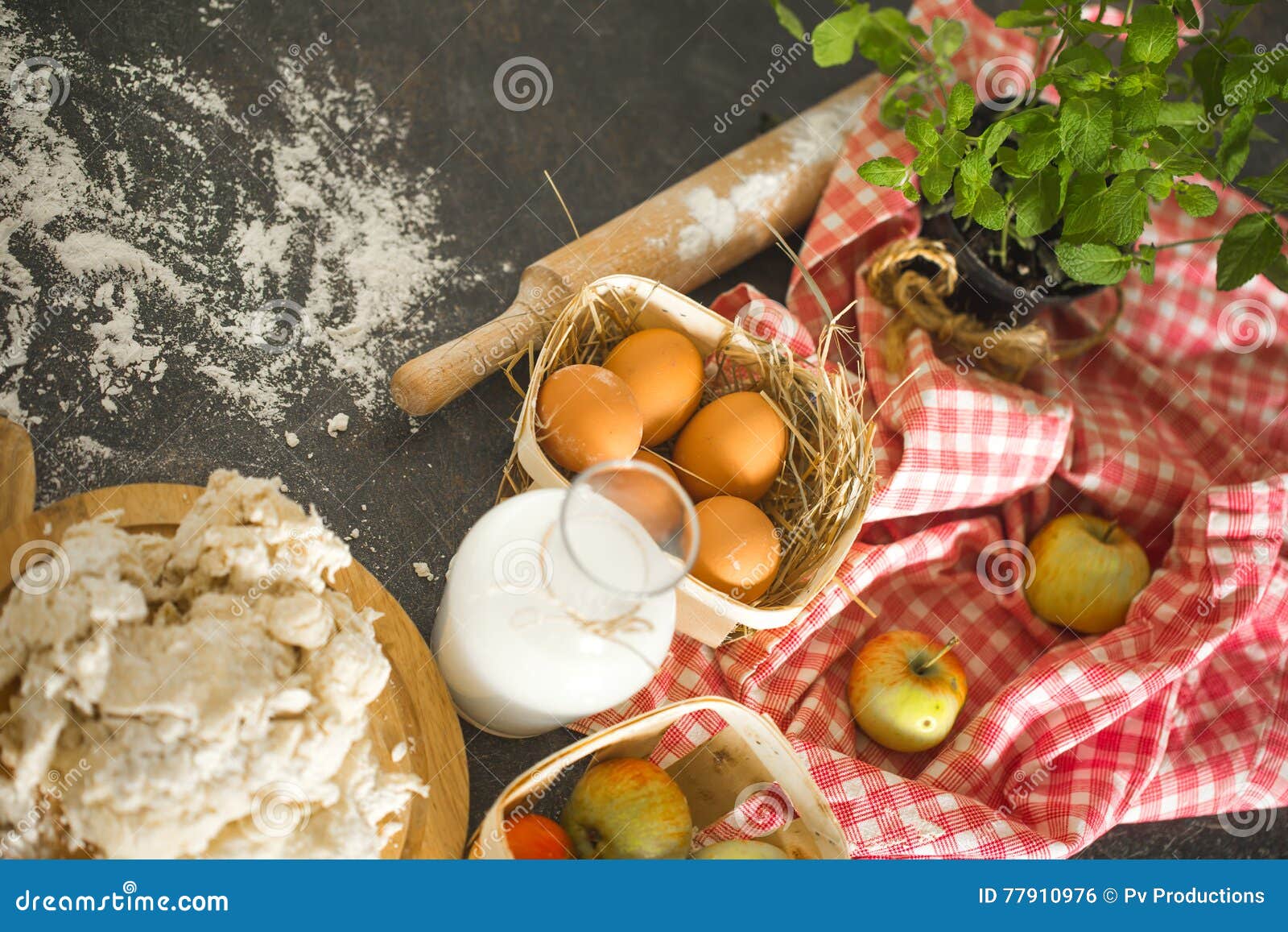 Baking Ingredients on the Kitchen Table. Top View. Stock Photo - Image ...