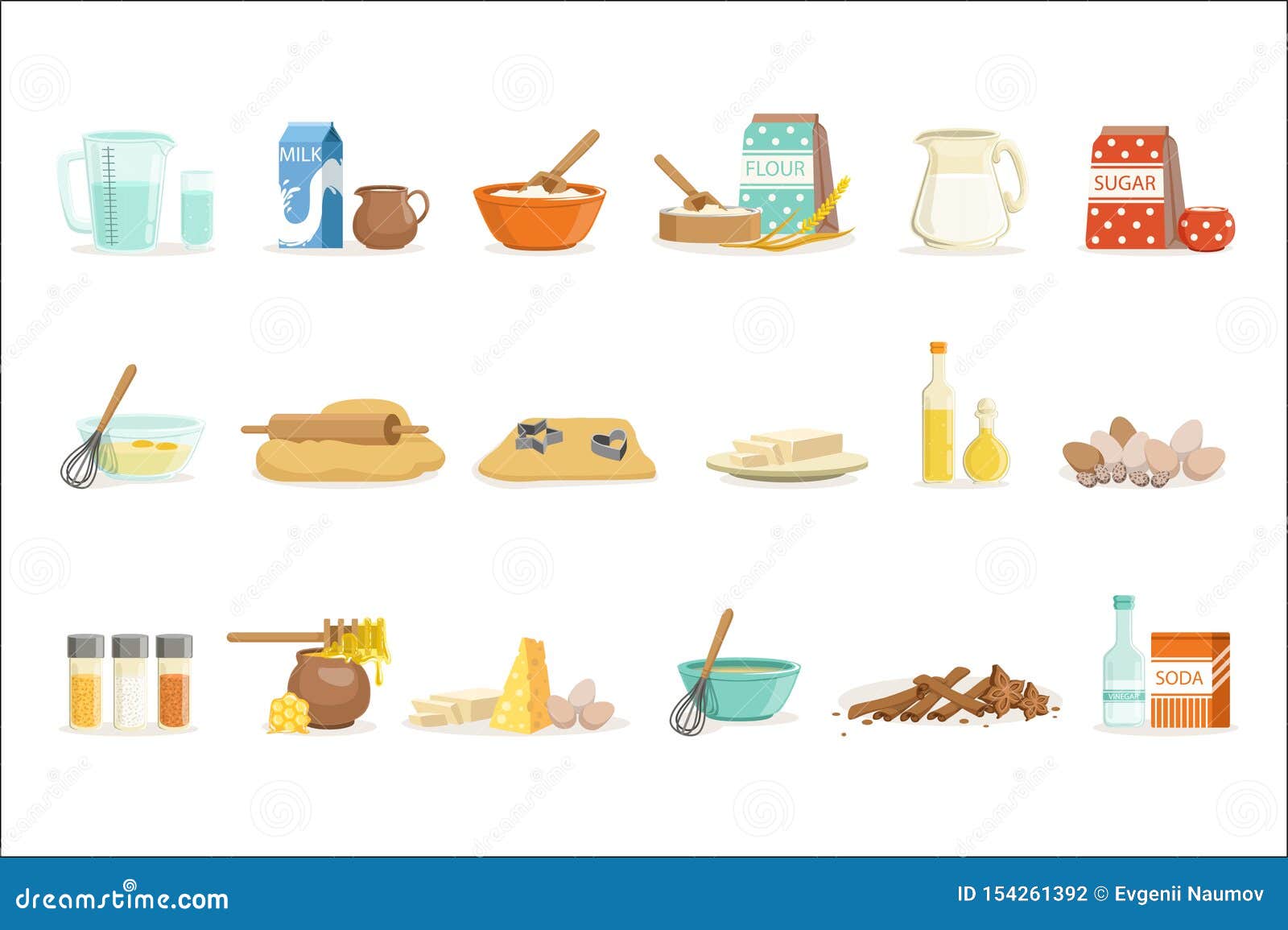 Baking Ingredients and Kitchen Tools and Utensils Set of Realistic ...