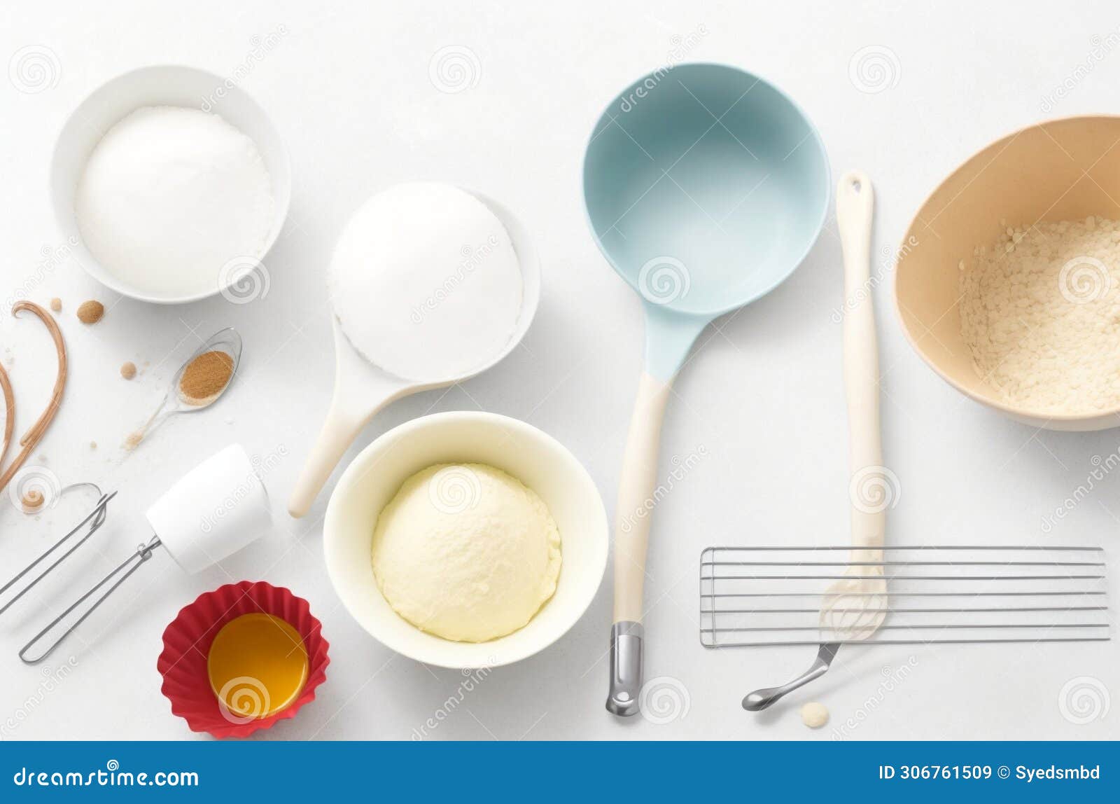 Baking Ingredients and Kitchen Utensils on White Background Stock ...