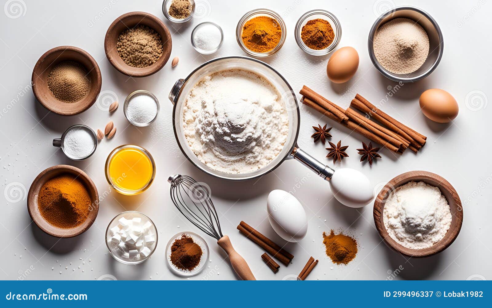 Baking Ingredients and Kitchen Utensils on a White Background Top View ...