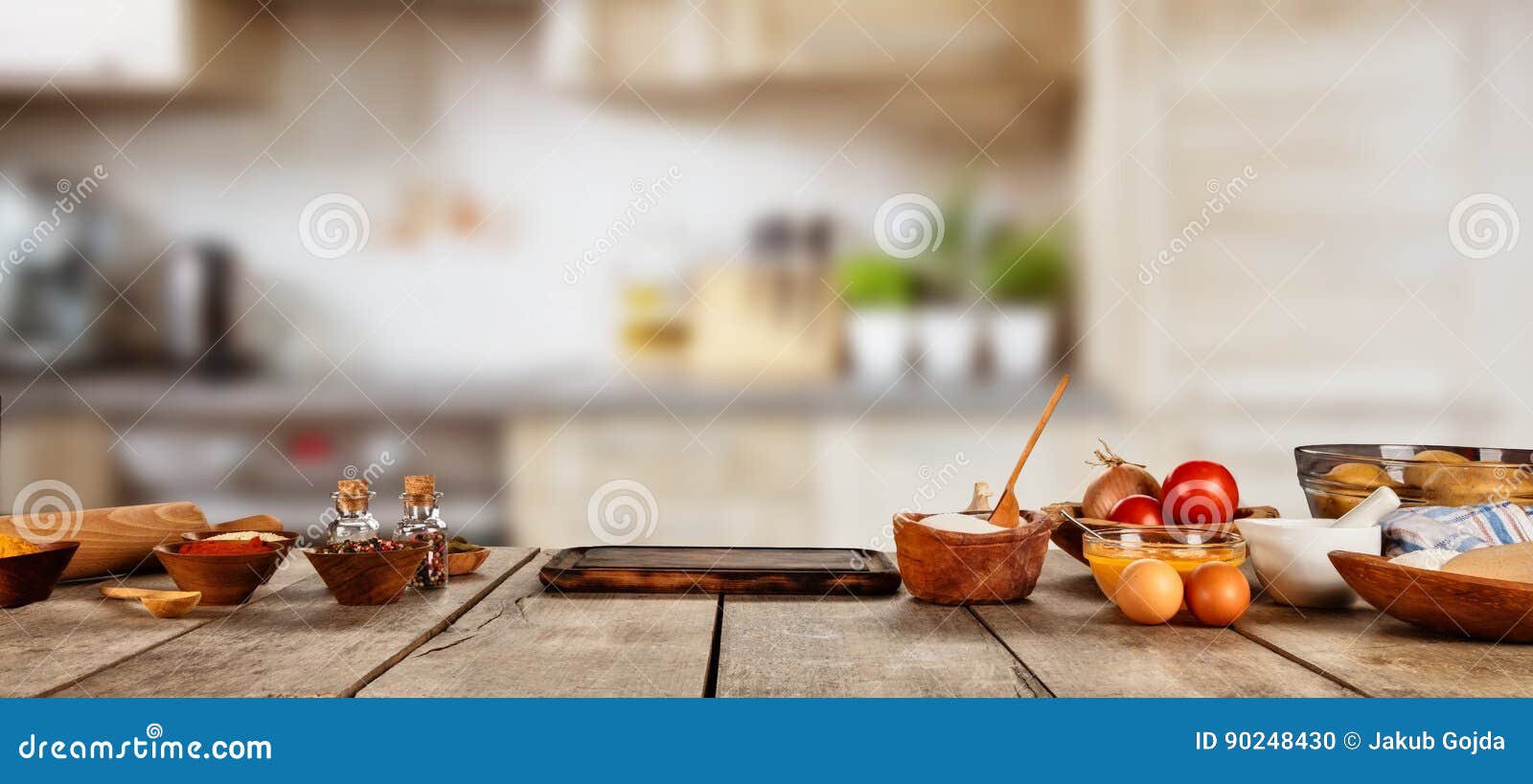 Baking Ingredients Placed on Wooden Table Stock Photo - Image of ...