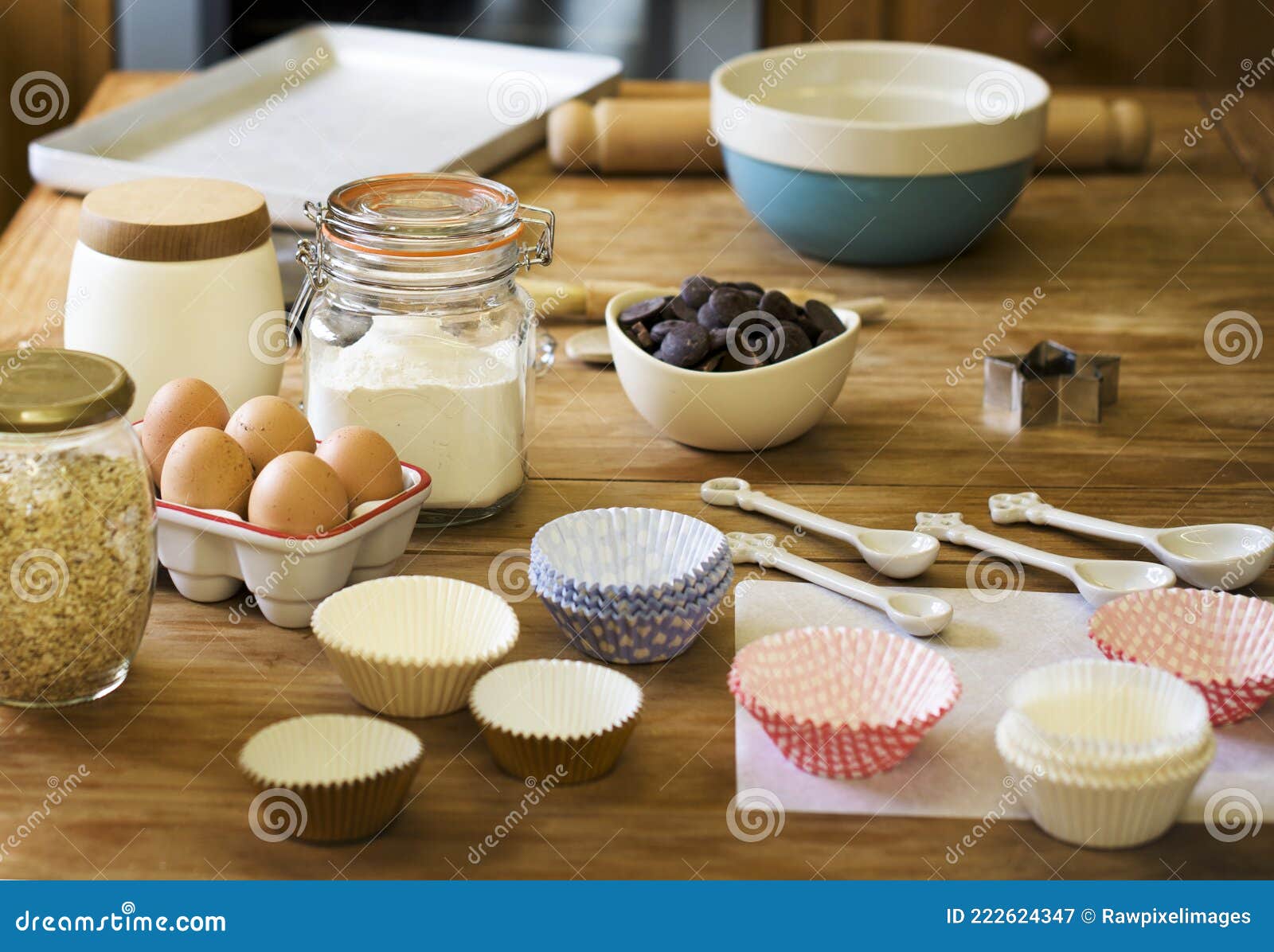 Baking Ingredients and Prep on the Table Stock Image - Image of leisure ...