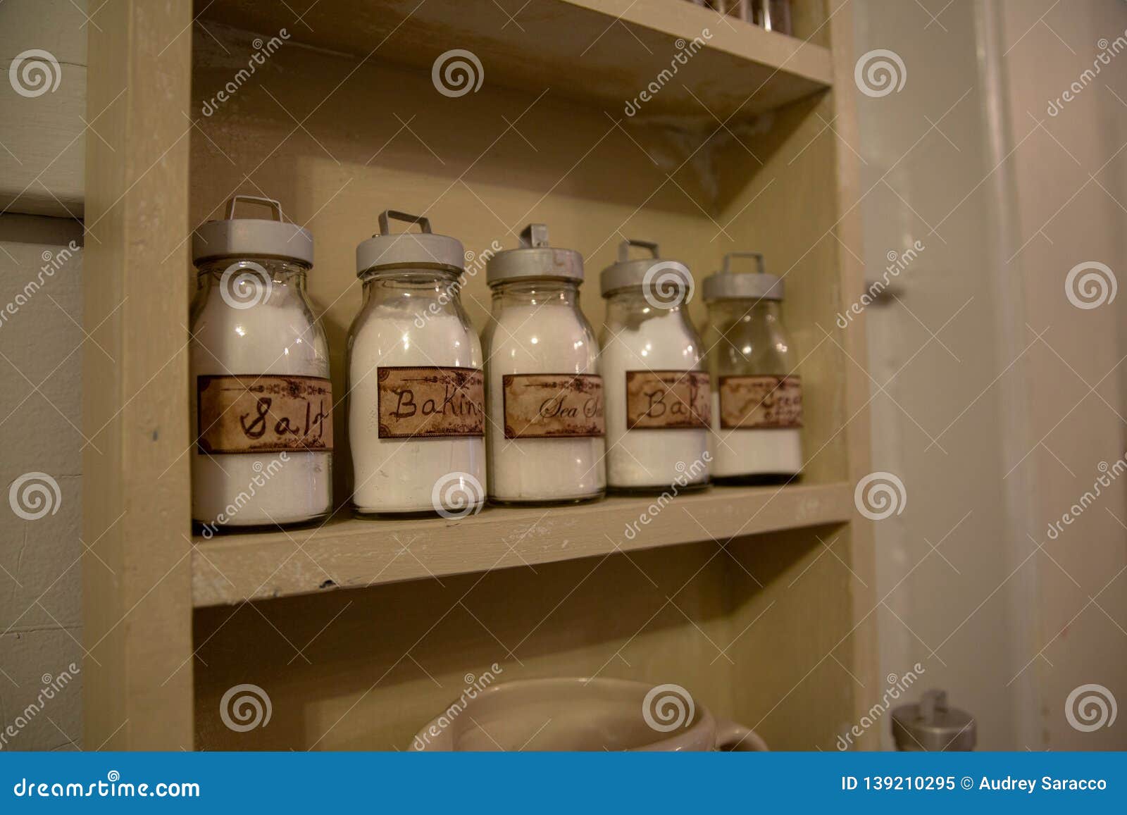 Baking Ingredients on a Shelf Stock Image - Image of herbs, cafe: 139210295