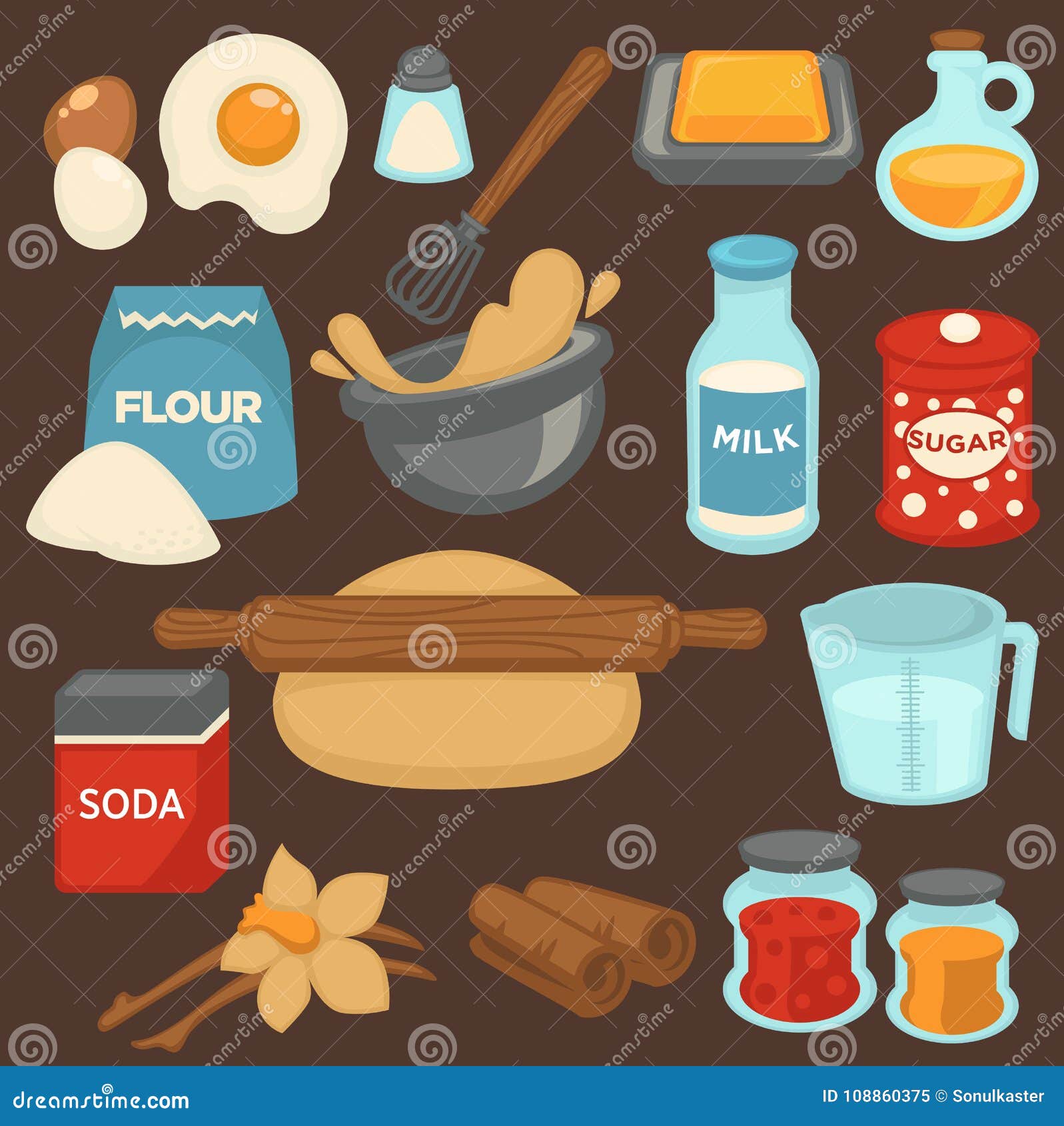 Baking Ingredients and Tools for Bread and Pastry Cakes Vector Flat ...