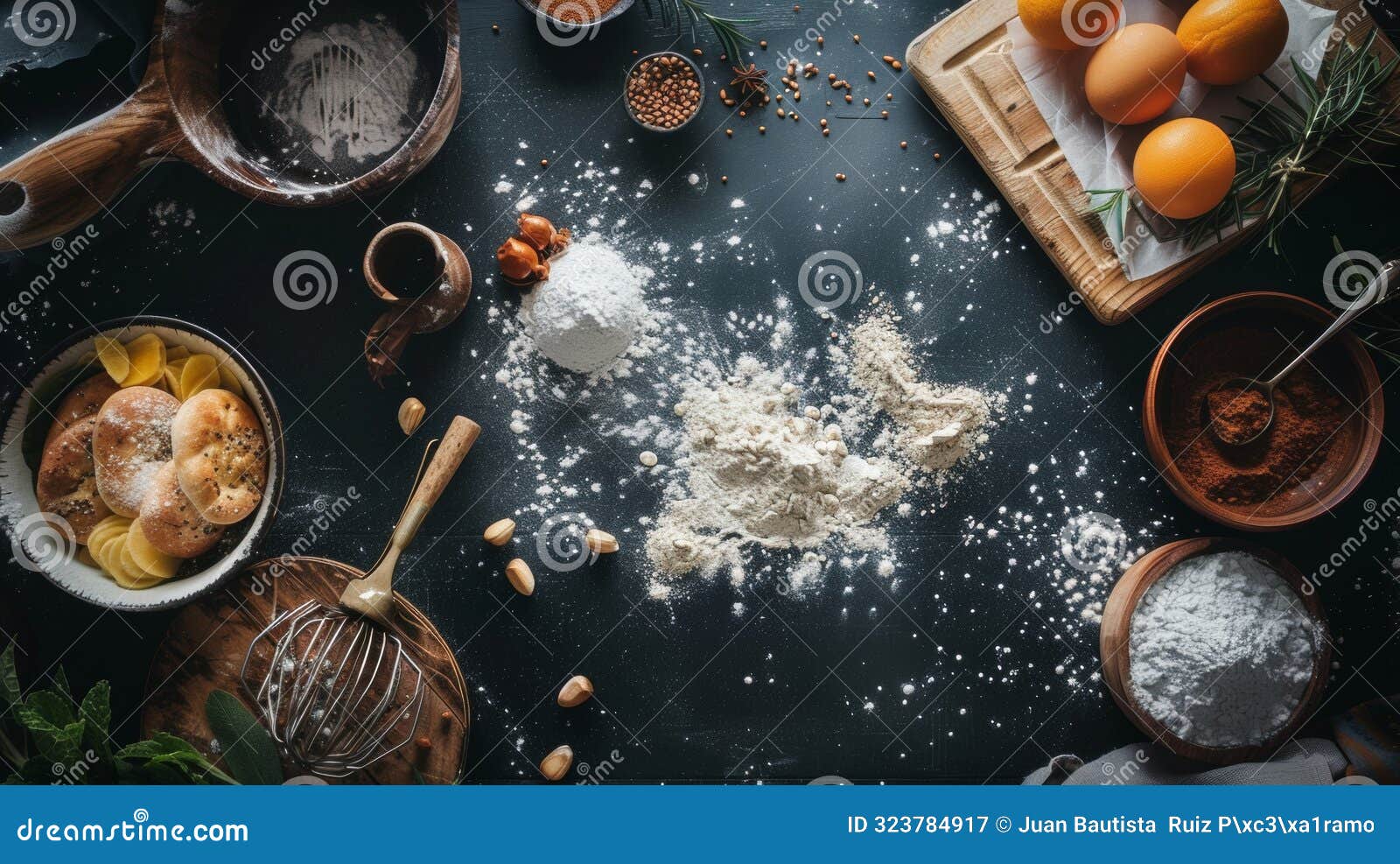 Baking Ingredients and Tools on Kitchen Counter Stock Image - Image of ...