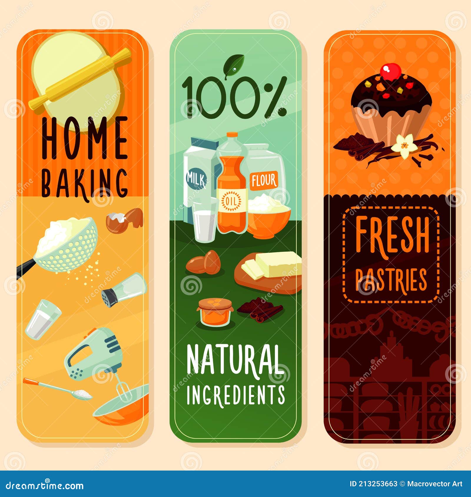 Baking Ingredients Vertical Banners Stock Vector - Illustration of ...