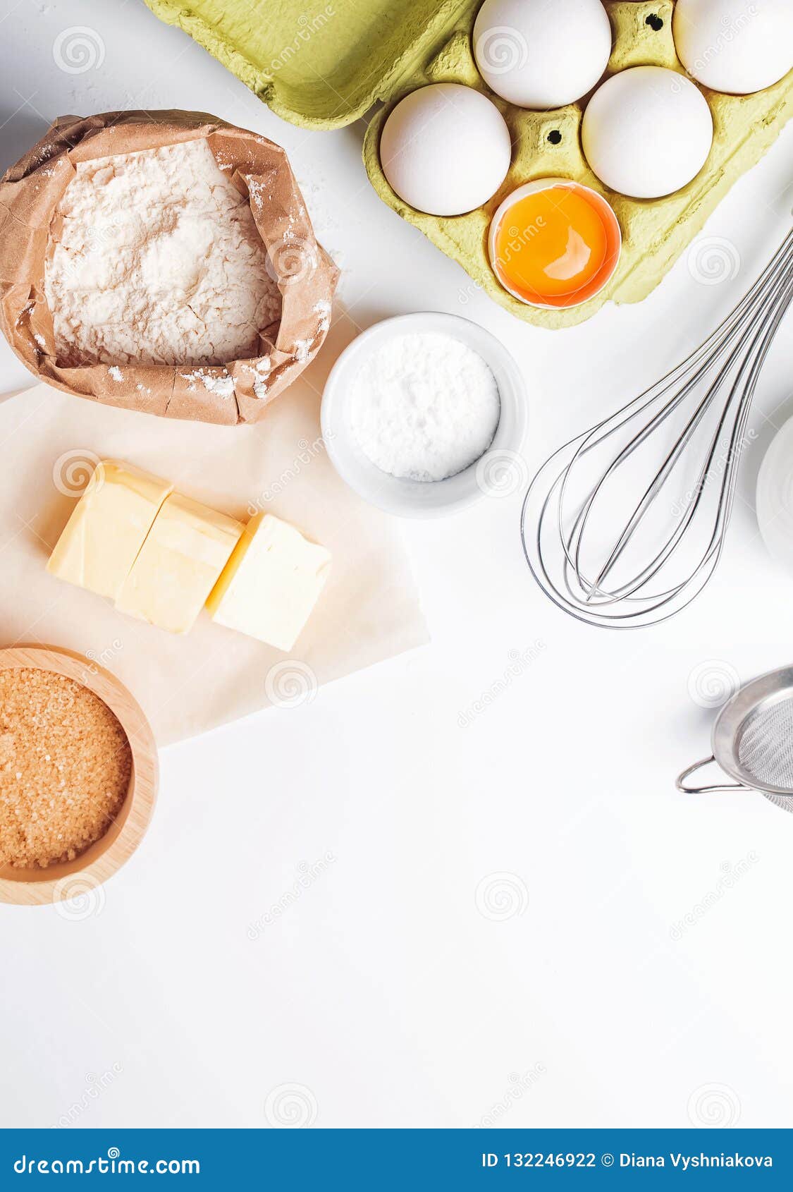 Baking Ingredients on the White Background, Top View Stock Photo ...