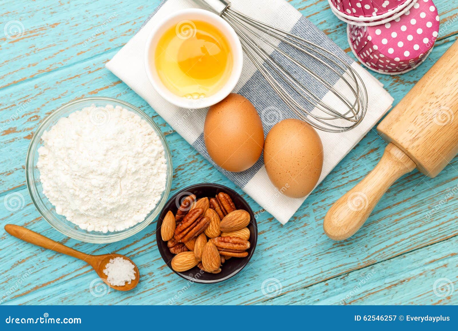 Baking Ingredients on Wood Table Stock Image - Image of baking, food ...