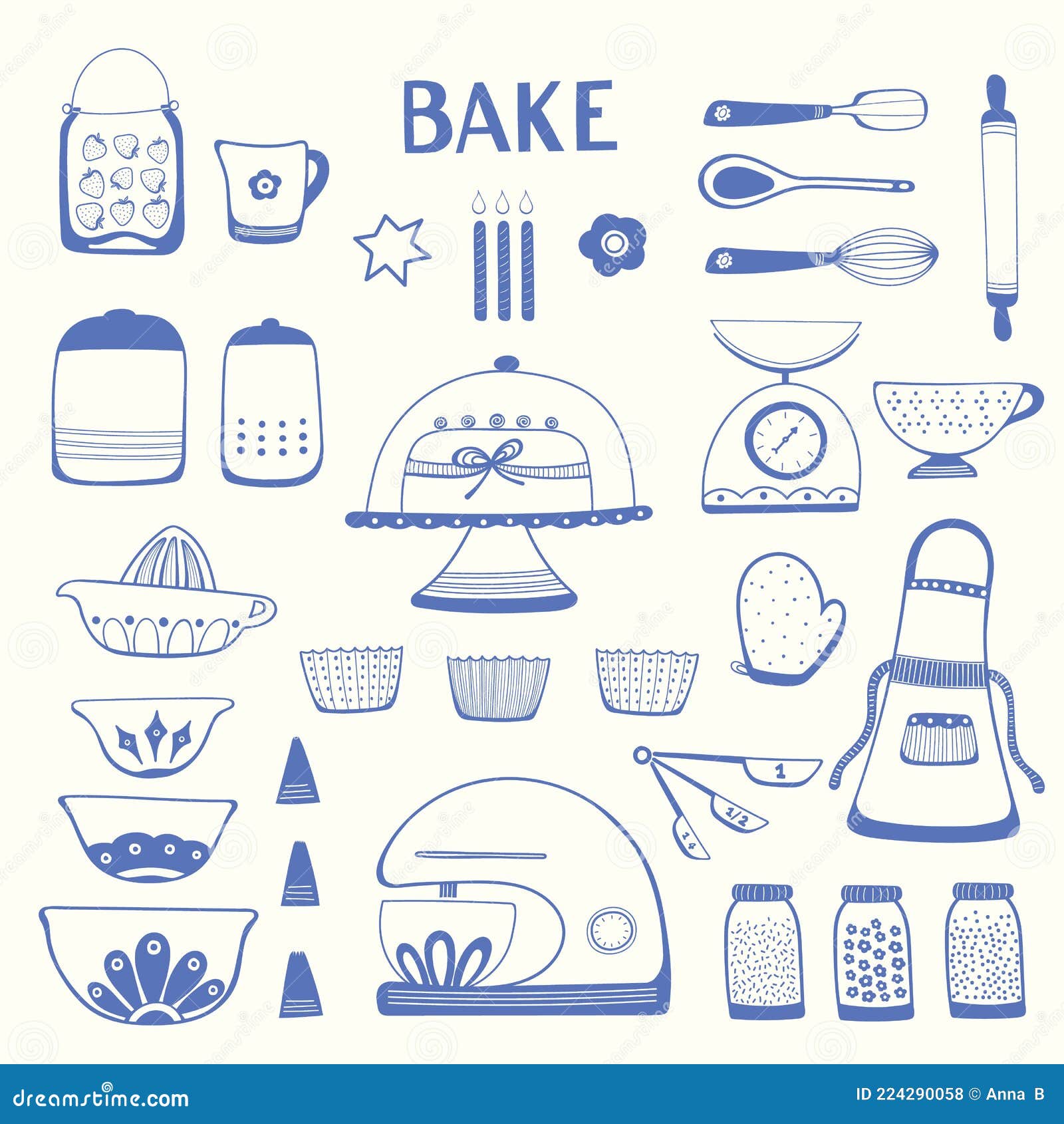 Baking Kitchen Icon Illustration Set. Vector Blue Outlines Design ...