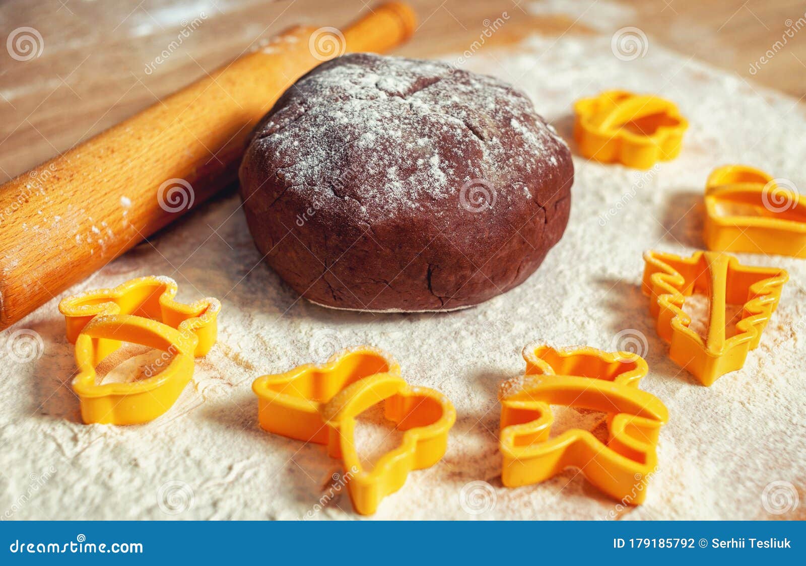 Baking, the Process of Kneading Dough.Rolling Pin for Rolling Dough ...
