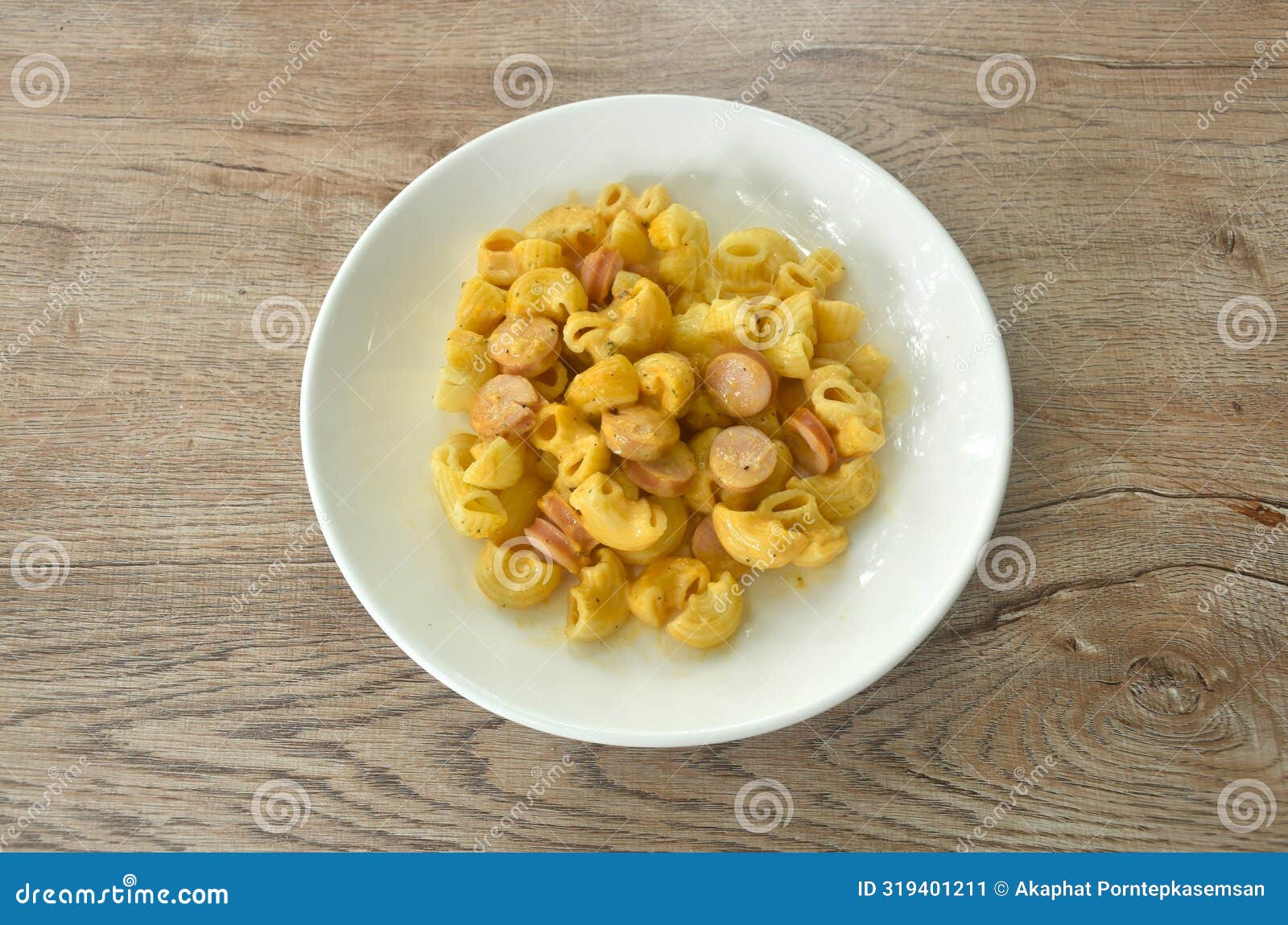 Baking Macaroni and Slice Pork Sausage with Chees on Plate Stock Image ...