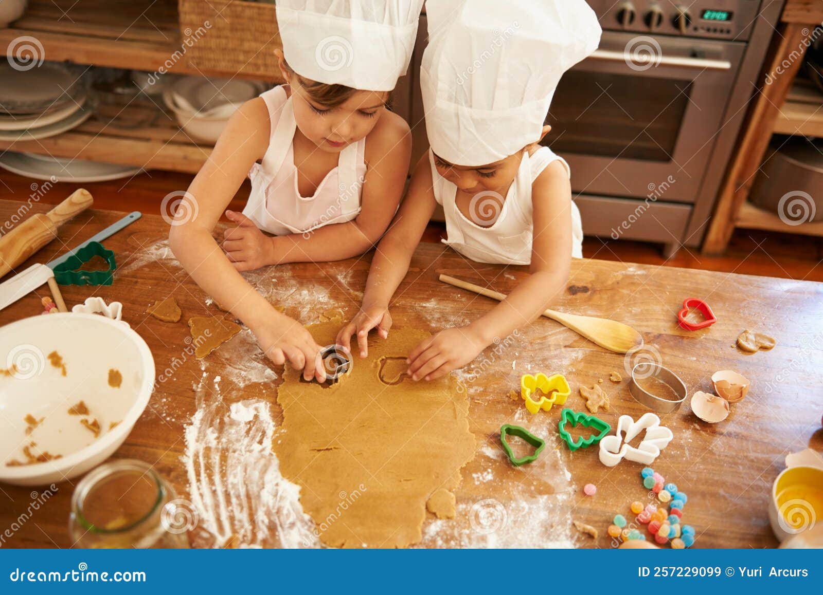 Baking is so Much Fun. High Angle View of Two Little Girls Baking ...