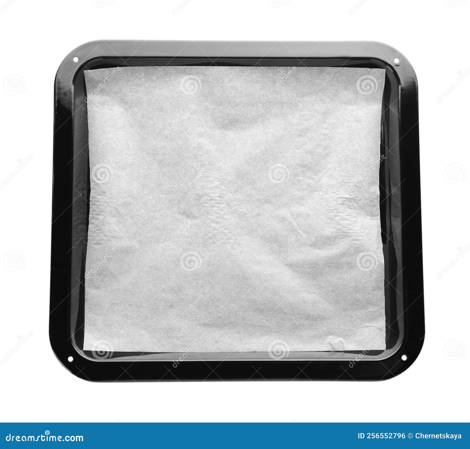 Baking Pan with Parchment Paper Isolated on White, Top View Stock Photo ...