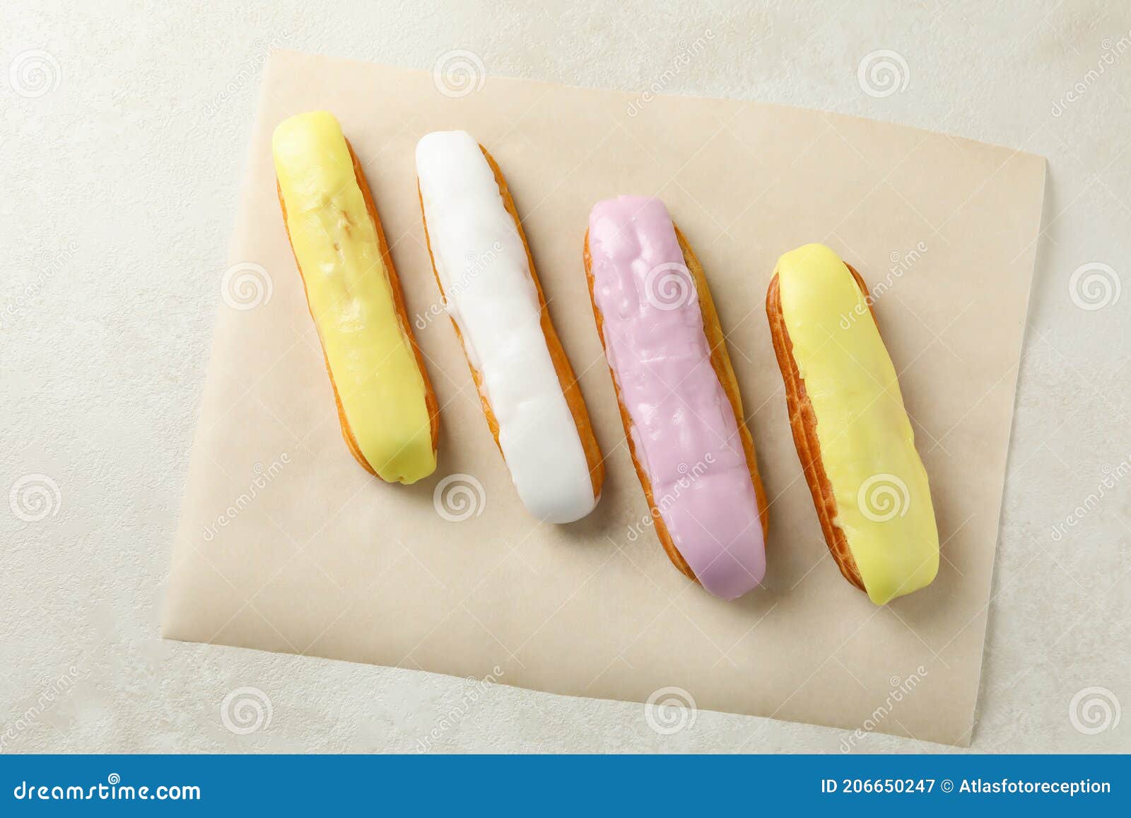 Baking Paper with Tasty Eclairs with Custard Stock Image - Image of ...