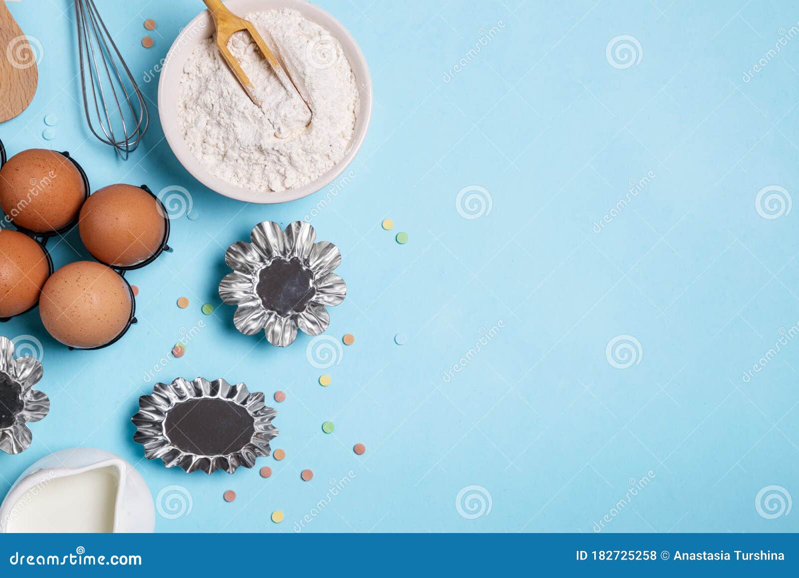 Baking Pastry Background, Ingredients, Kitchen Utensils on Light Blue ...