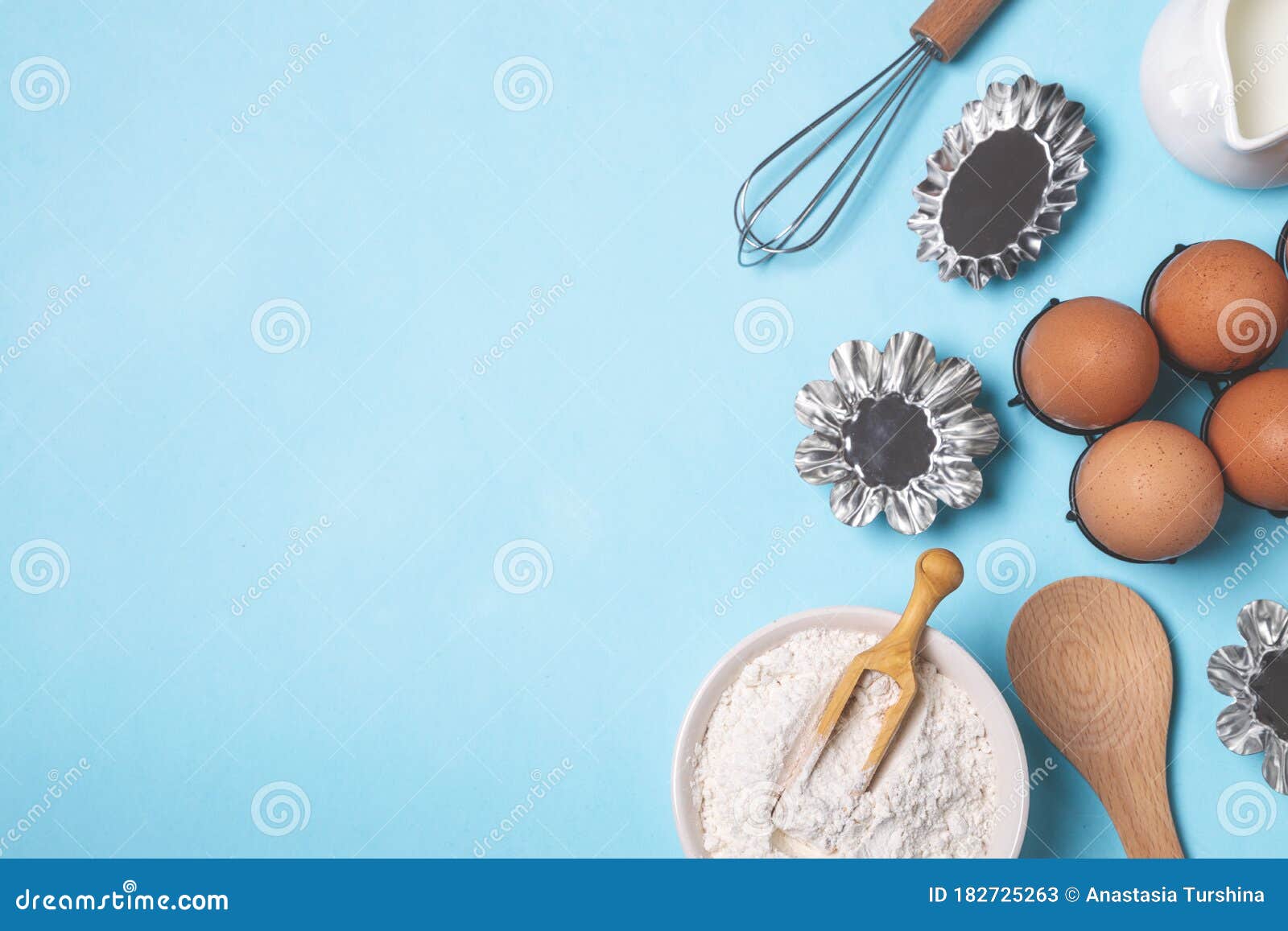 Baking Pastry Background, Ingredients, Kitchen Utensils on Light Blue ...
