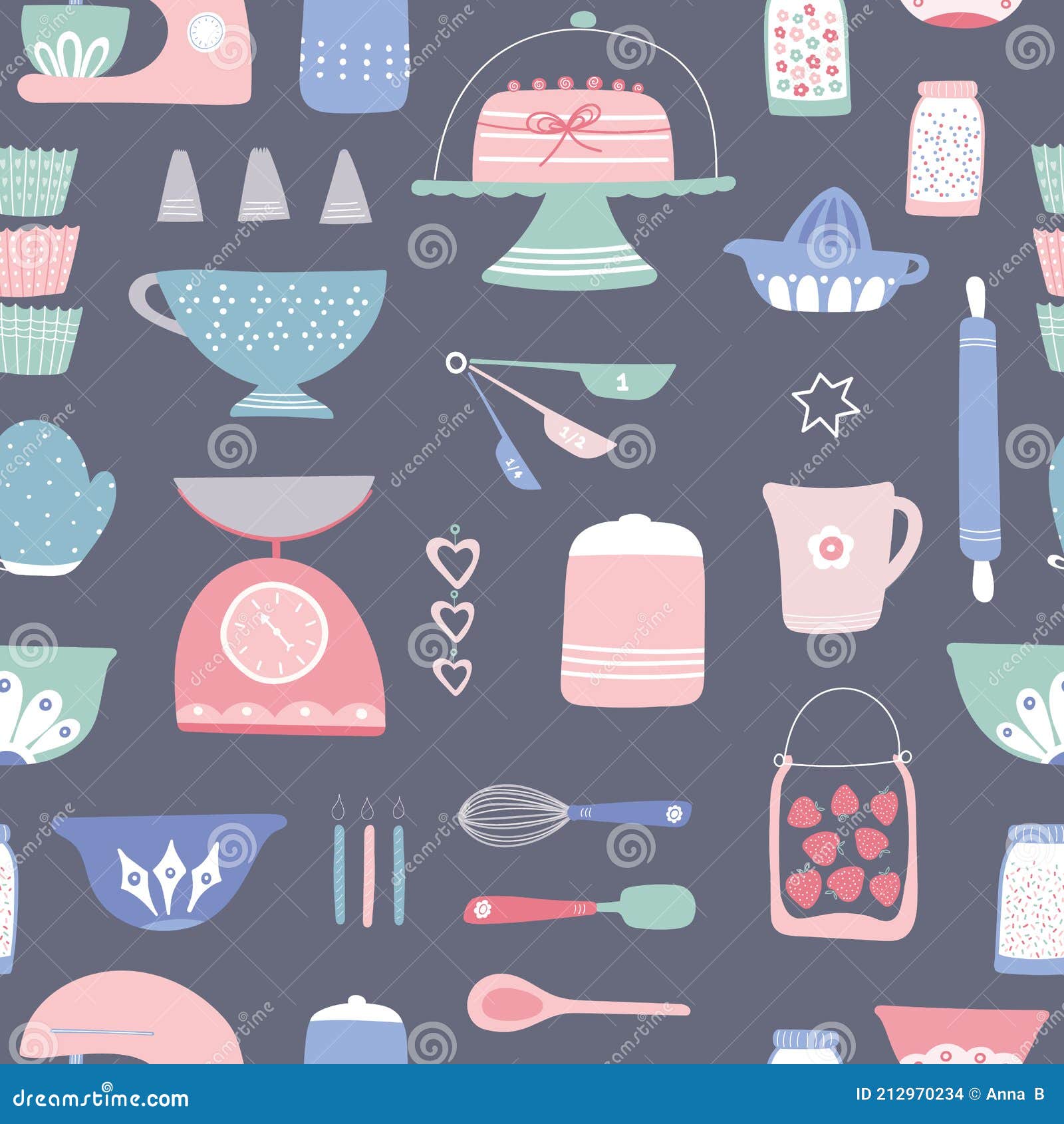 Baking Pattern Design. Vector Seamless Repeat of Home Cake Cooking ...