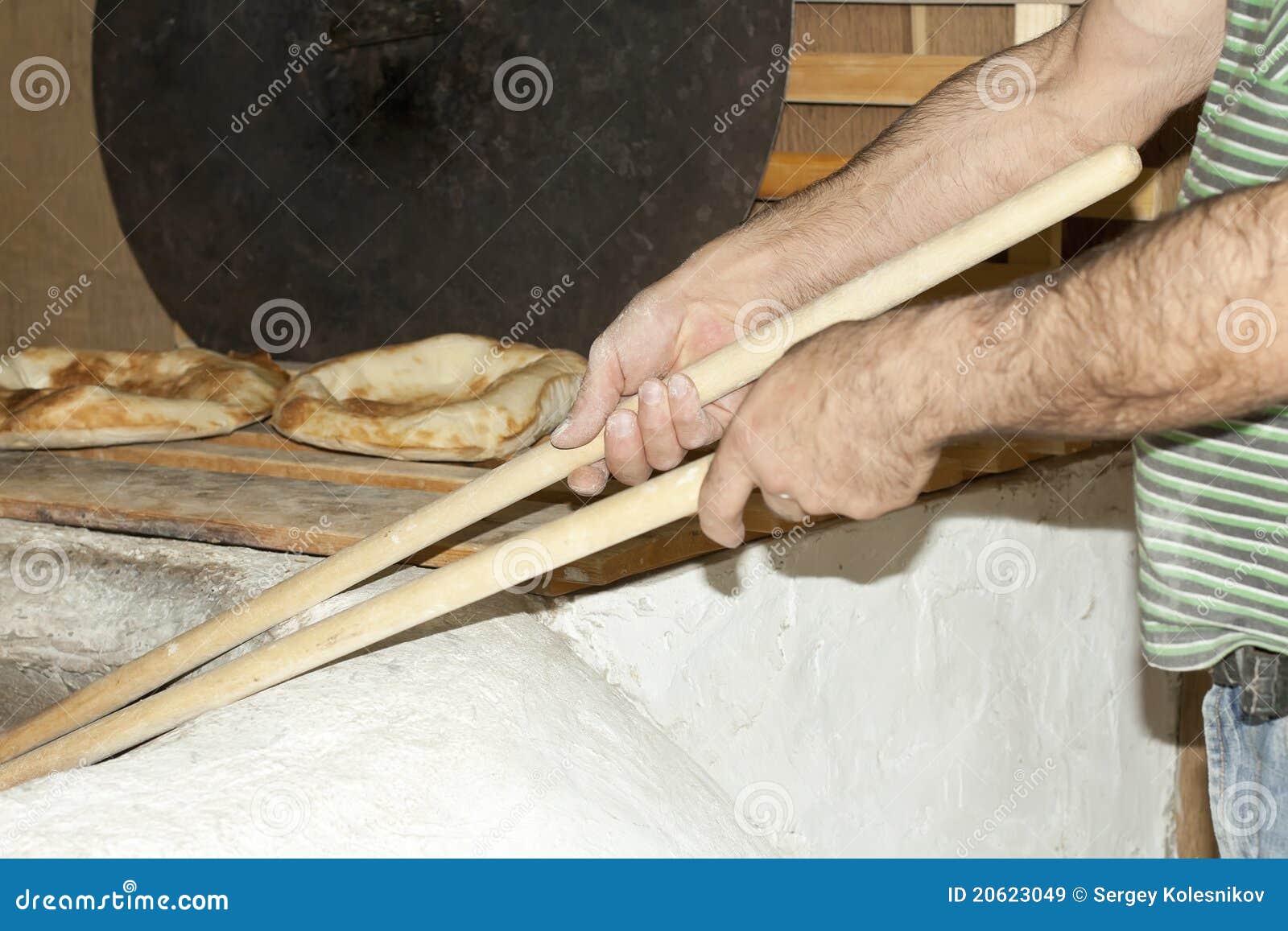 Baking Pita Bread in a Stone Oven Stock Image - Image of plan, large ...