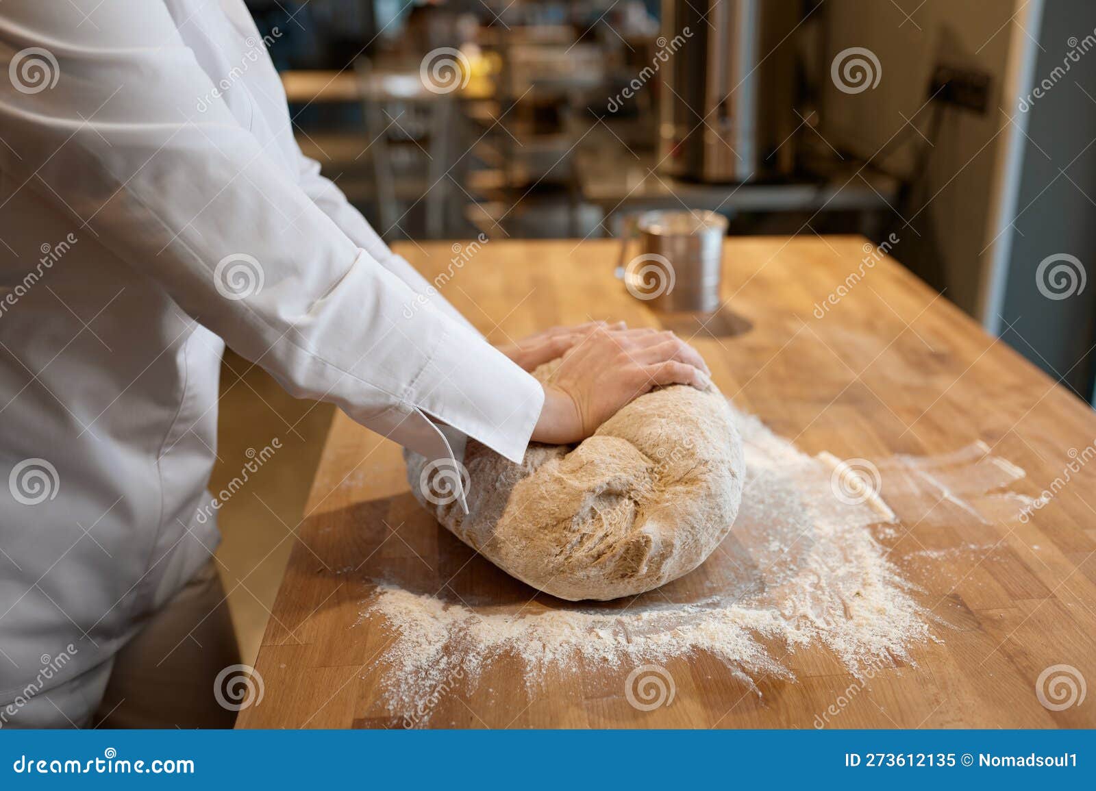 Baking Process, Closeup Baker Hands Kneading Dough on Table Stock Image ...