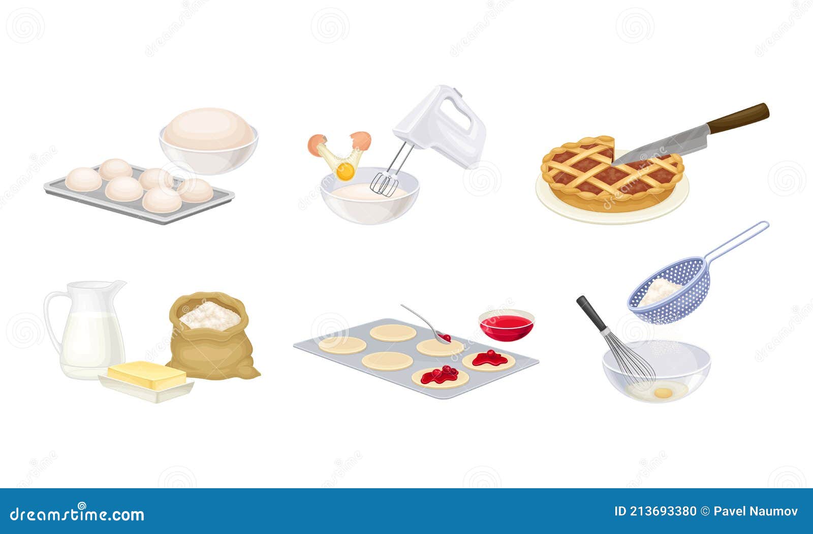 Baking Process with Flour Sieving, Dough Molding and Mixing Ingredients ...