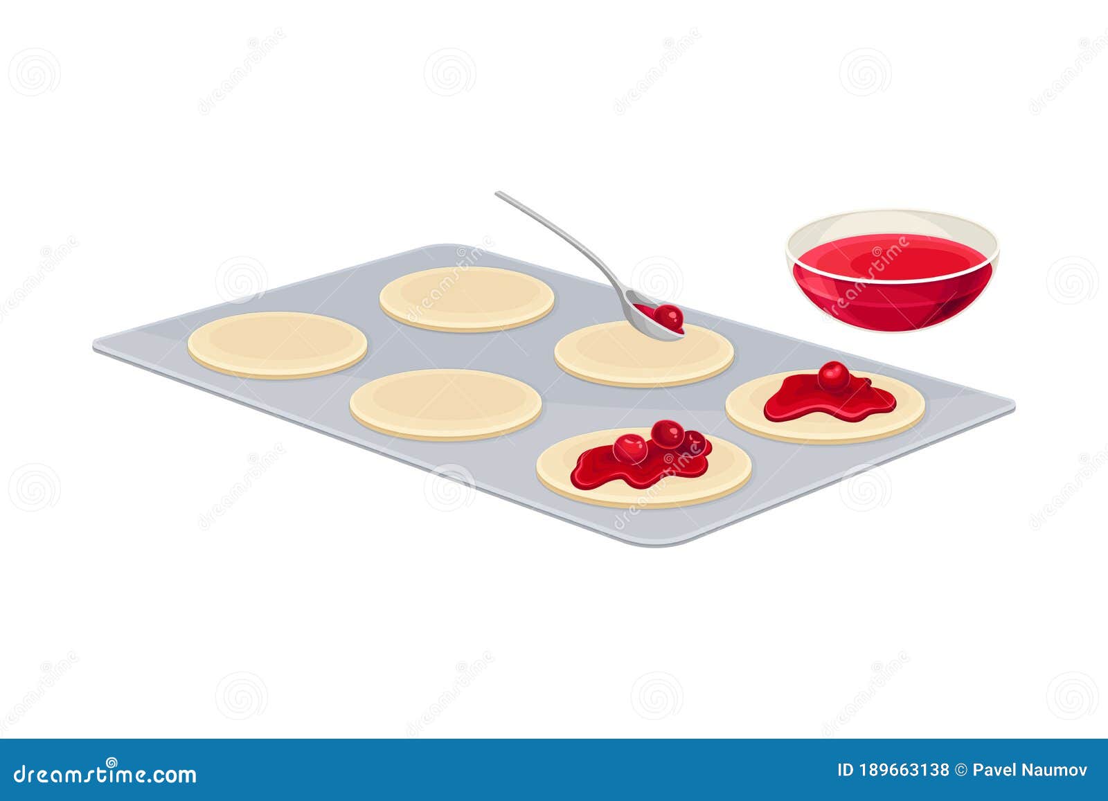 Baking Process with Putting Filling on Rolled Dough Vector Illustration ...
