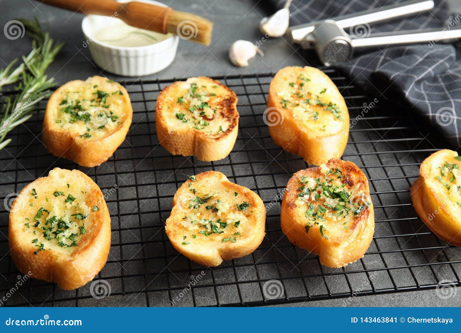 Baking Rack with Tasty Homemade Garlic Bread Stock Image - Image of ...