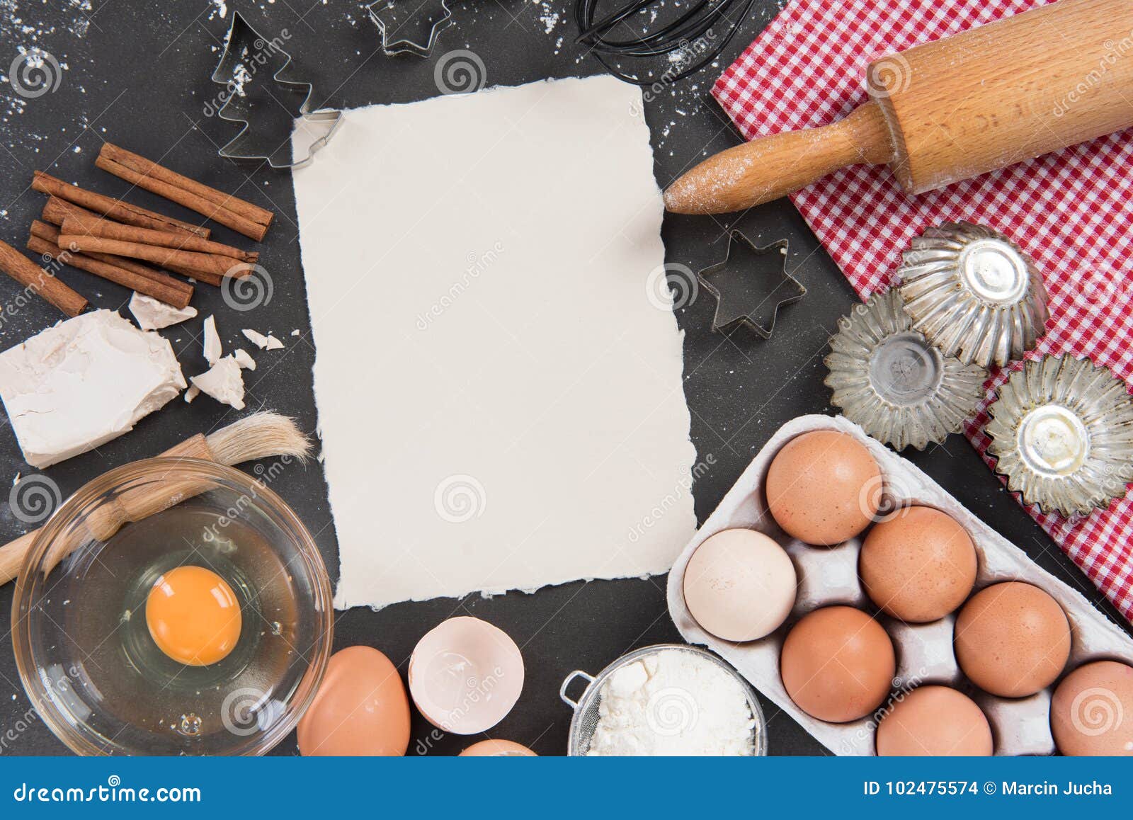 Baking Recipe Frame Background With Ingredients And Utensils Stock ...