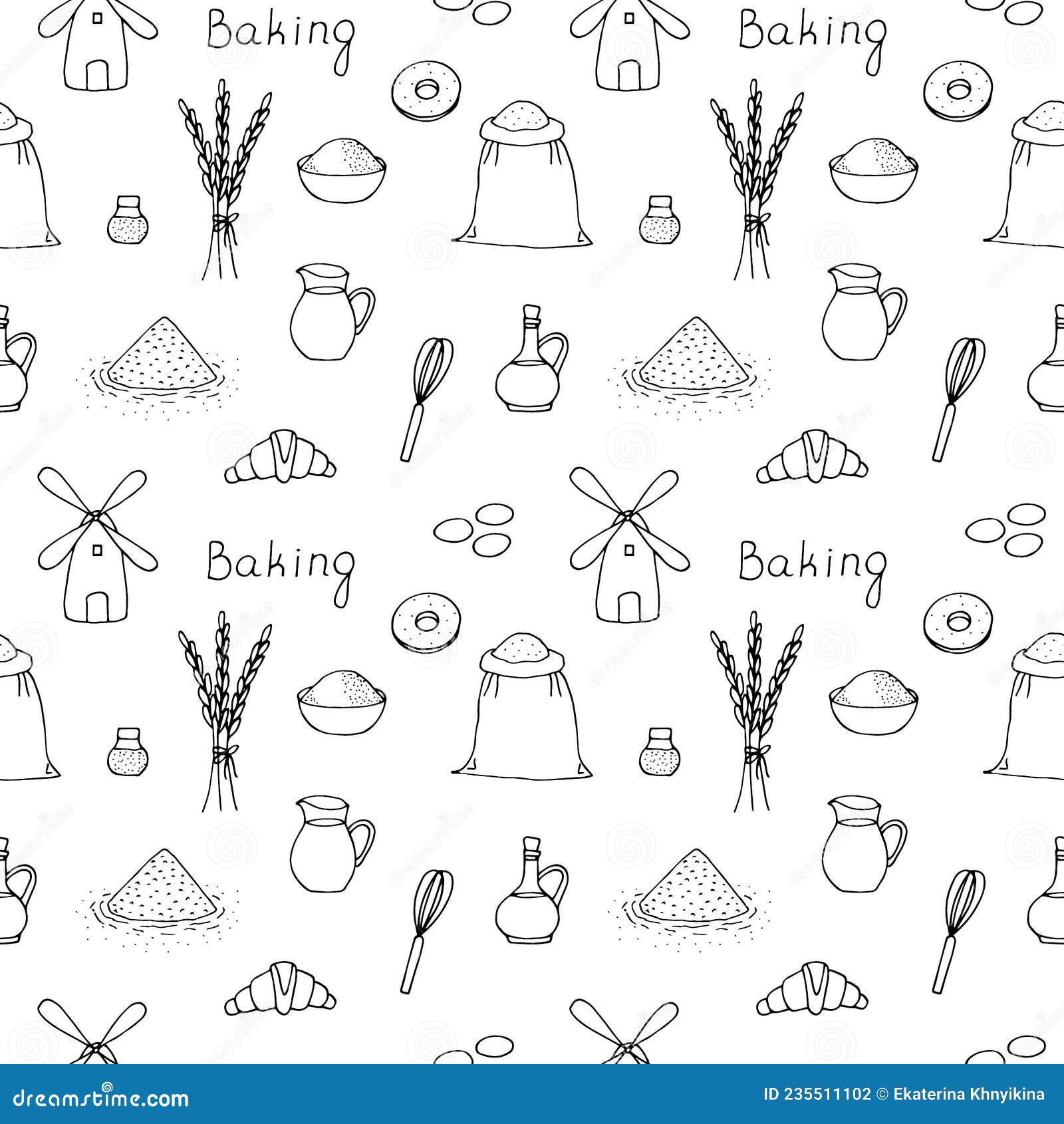 Baking Seamless Pattern Vector Illustration, Hand Drawing Doodles Stock ...