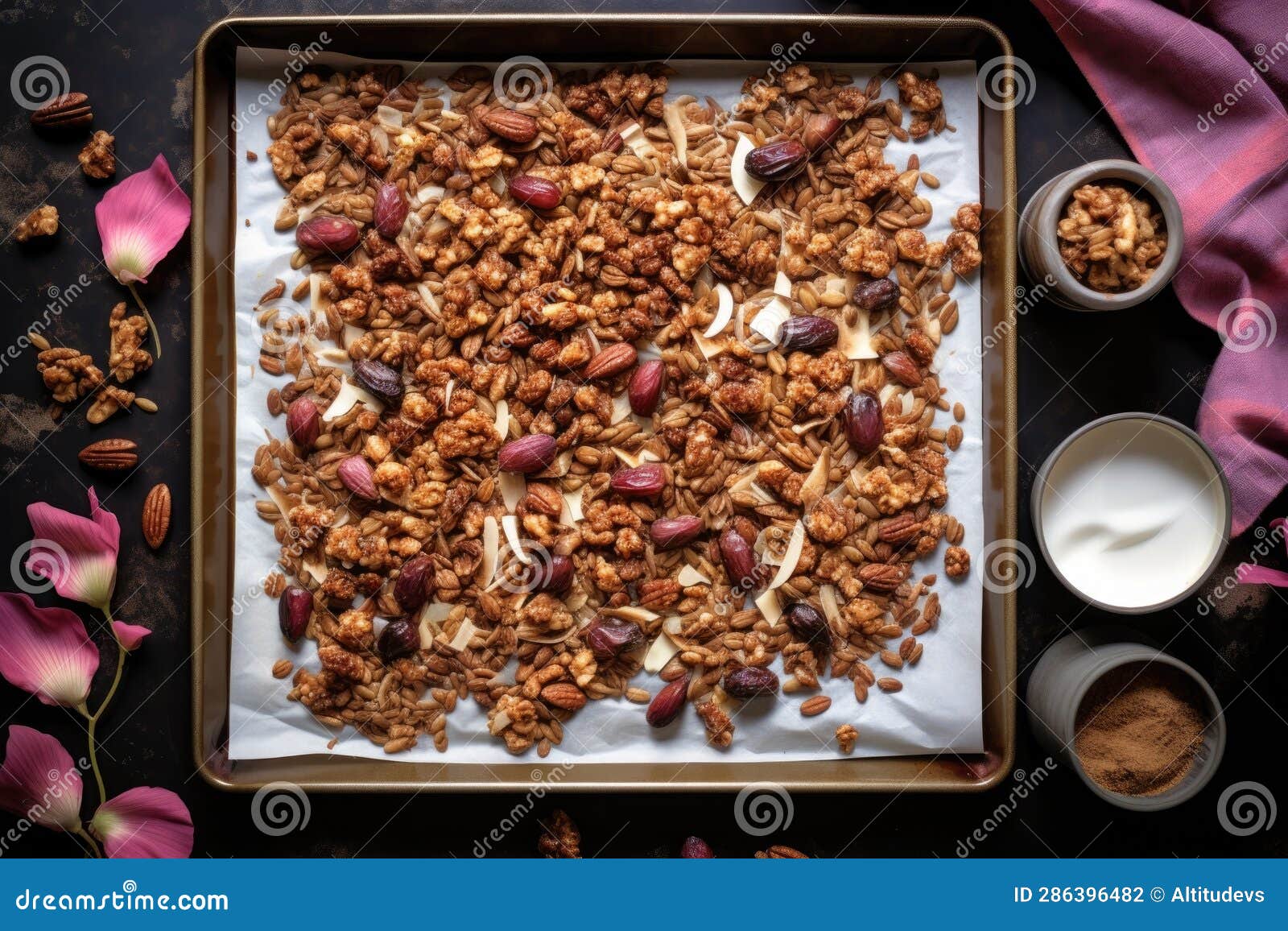 Baking Sheet with Granola Mix Spread Out Evenly Stock Photo - Image of ...