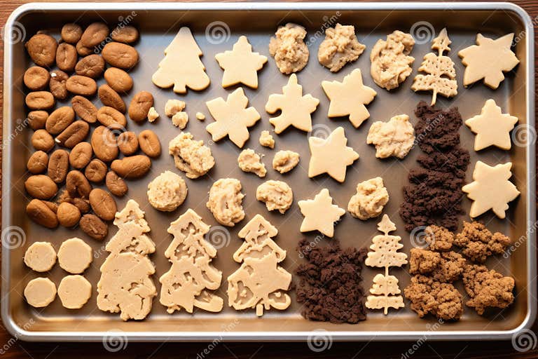Baking Sheet with Raw Cookie Dough Shapes Stock Photo - Image of pastry ...