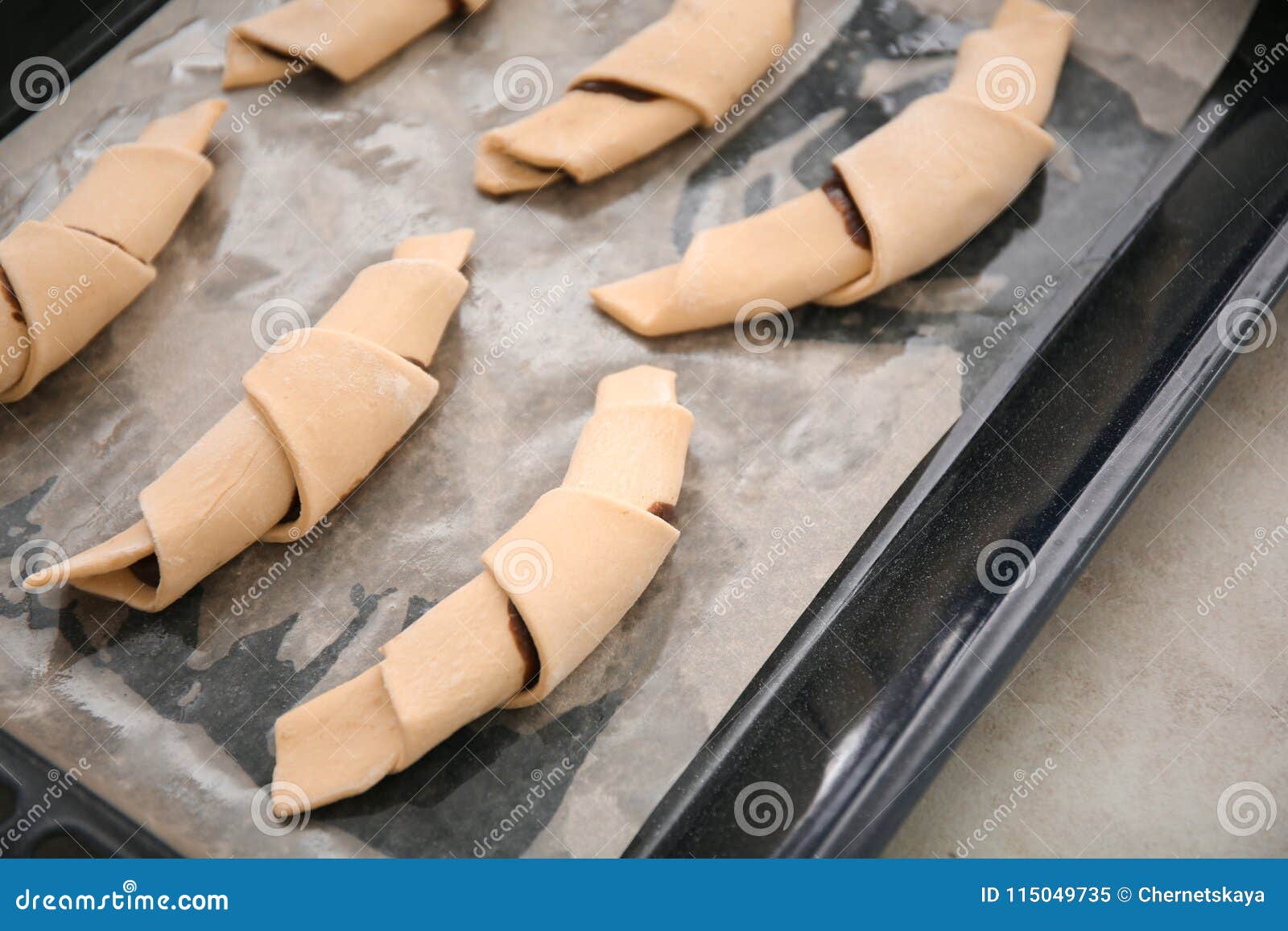 Baking Sheet with Raw Croissants Stock Image - Image of healthy, fresh ...