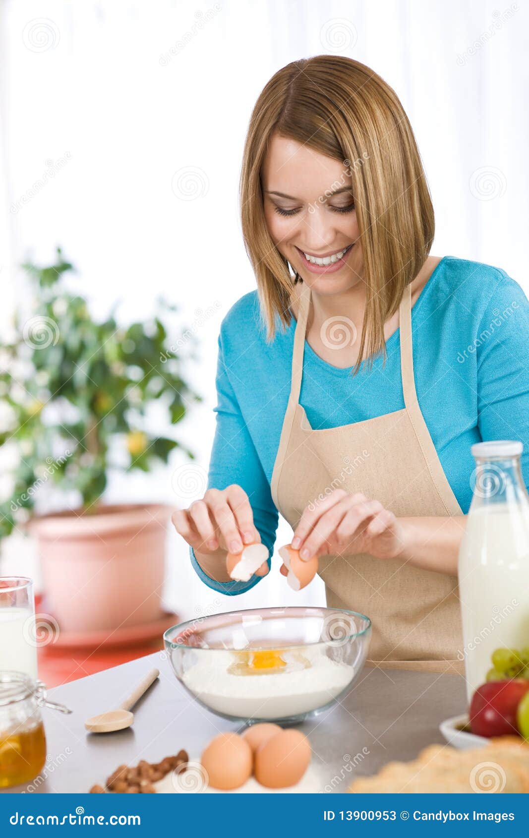 Baking - Smiling Woman with Healthy Ingredients Stock Image - Image of ...