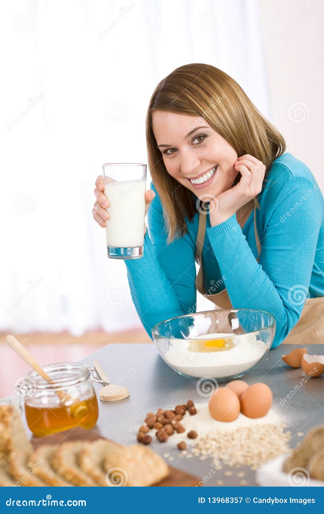 Baking - Smiling Woman with Healthy Ingredients Stock Image - Image of ...
