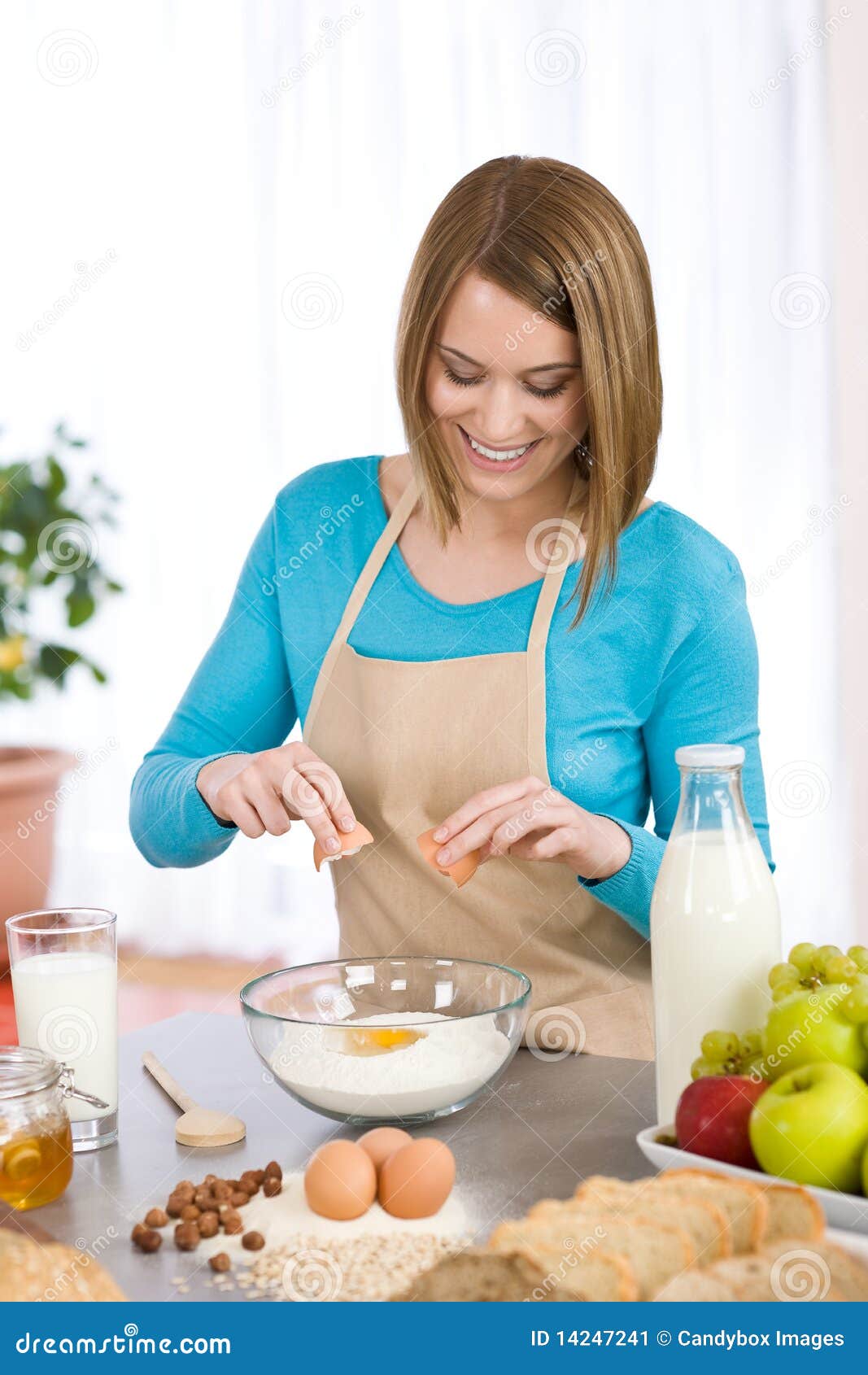 Baking - Smiling Woman with Healthy Ingredients Stock Image - Image of ...