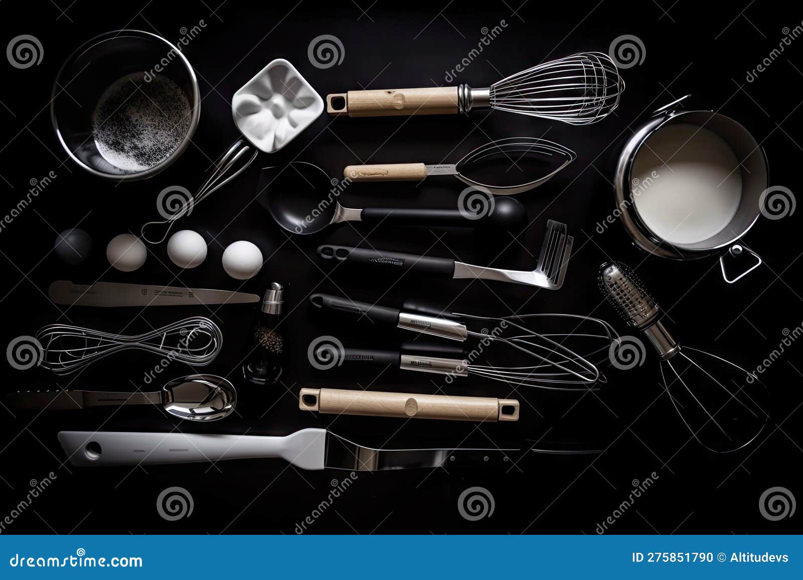 Baking Tools and Equipment on a Black Background for an Elegant and ...