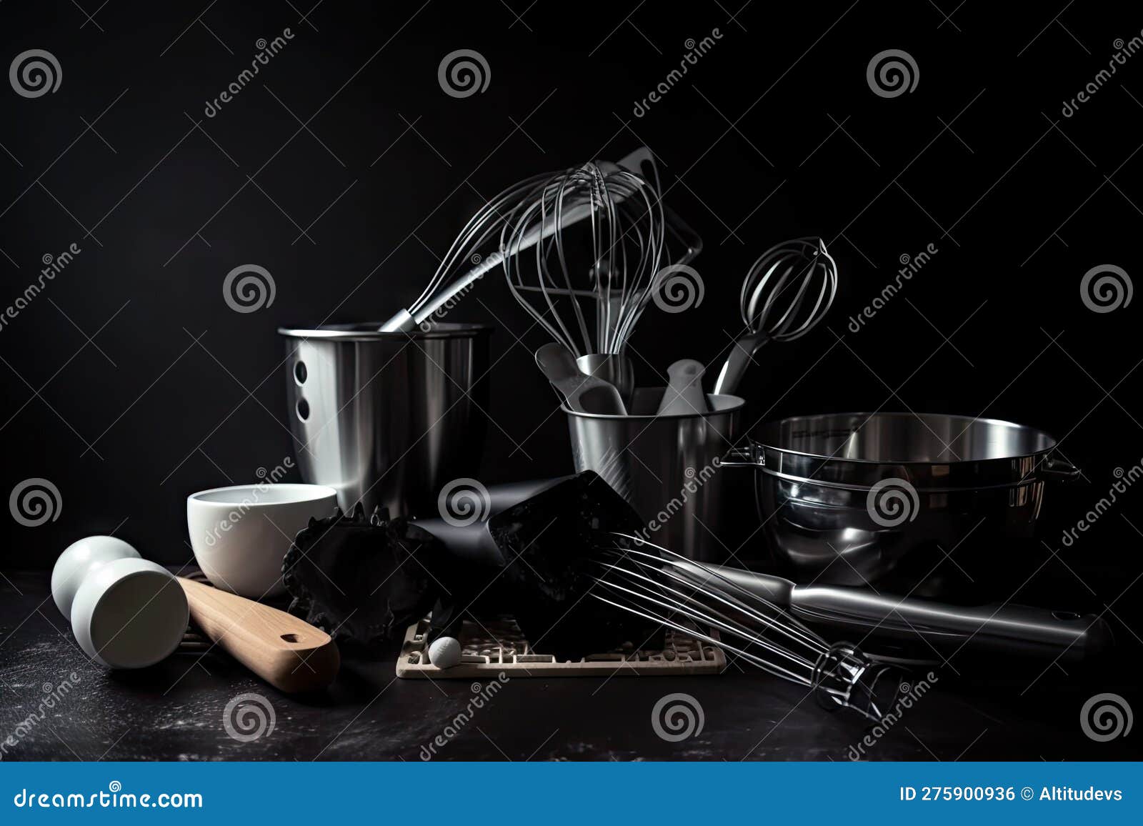 Baking Tools and Equipment on a Black Background for an Elegant and ...
