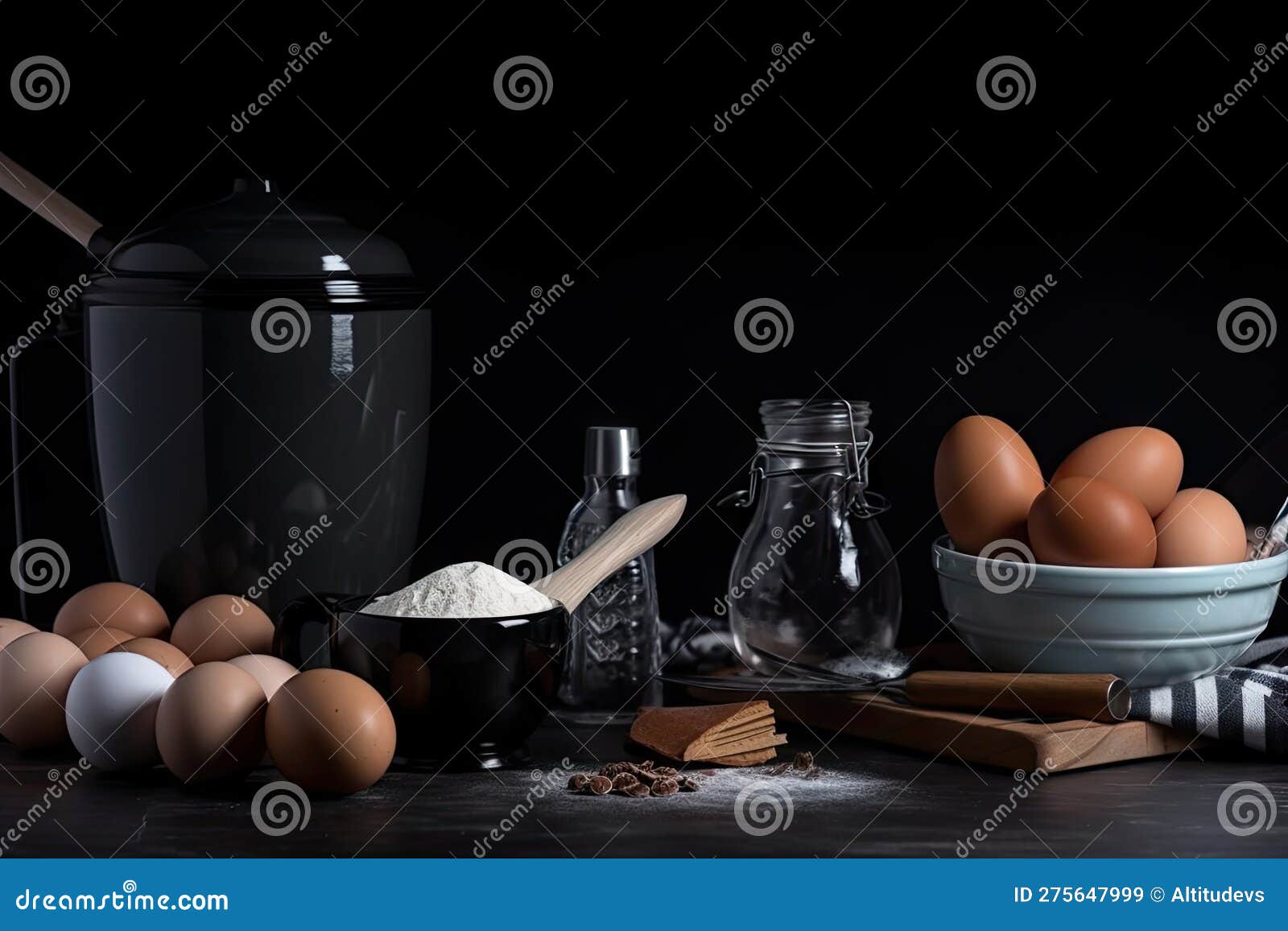 Baking Tools and Equipment on a Black Background for Stylish Photo ...