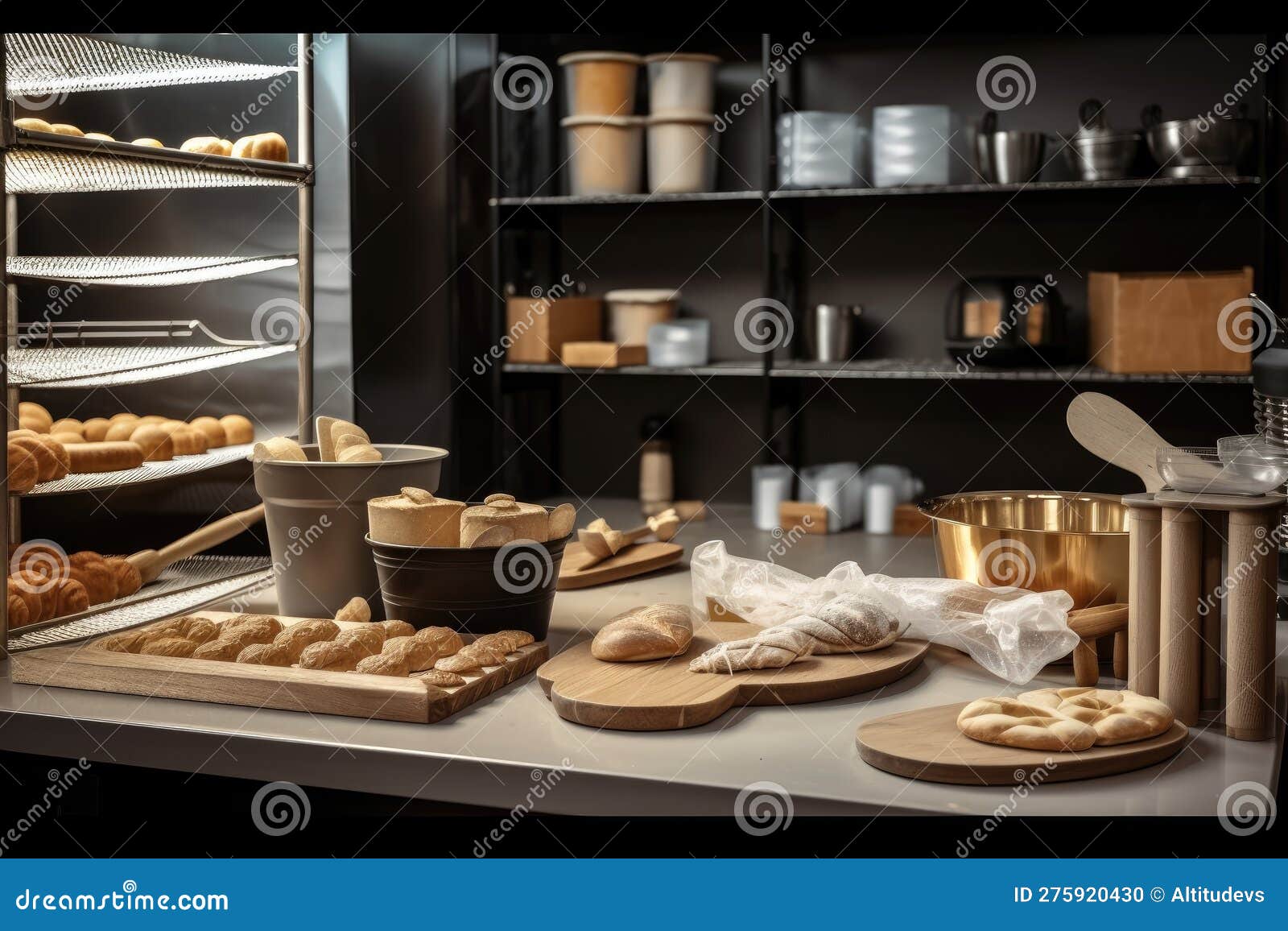 Baking Tools and Equipment on Display at Bakery with Delicious Pastries ...