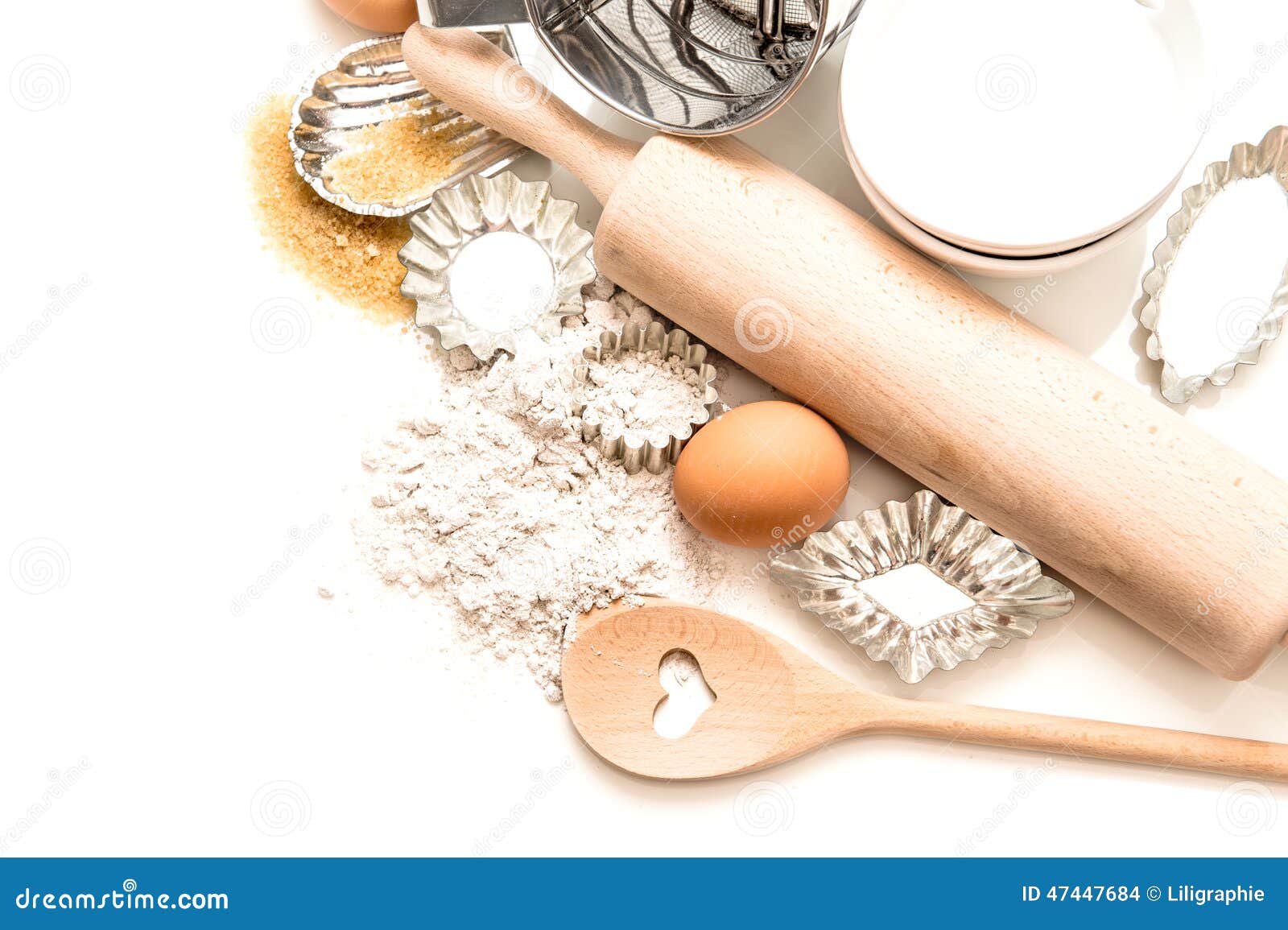 Baking Tools and Ingredients. Flour, Eggs, Sugar, Rolling Pin Stock ...