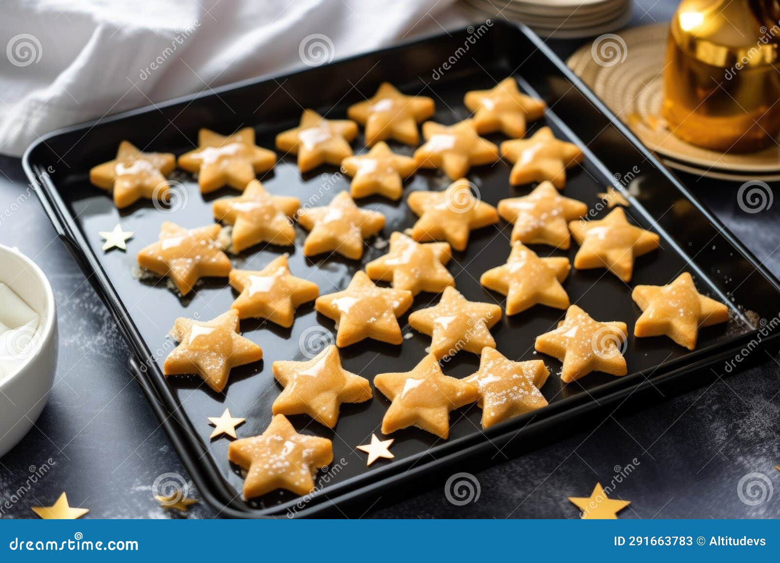 Baking Tray Full of Golden Cookie Stars Stock Image - Image of treats ...