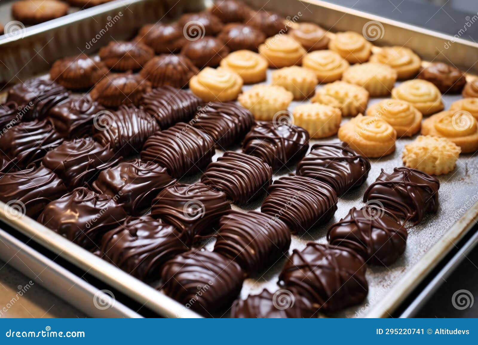 Baking Tray Full of Unbaked Chocolate-filled Pastries Stock Image ...
