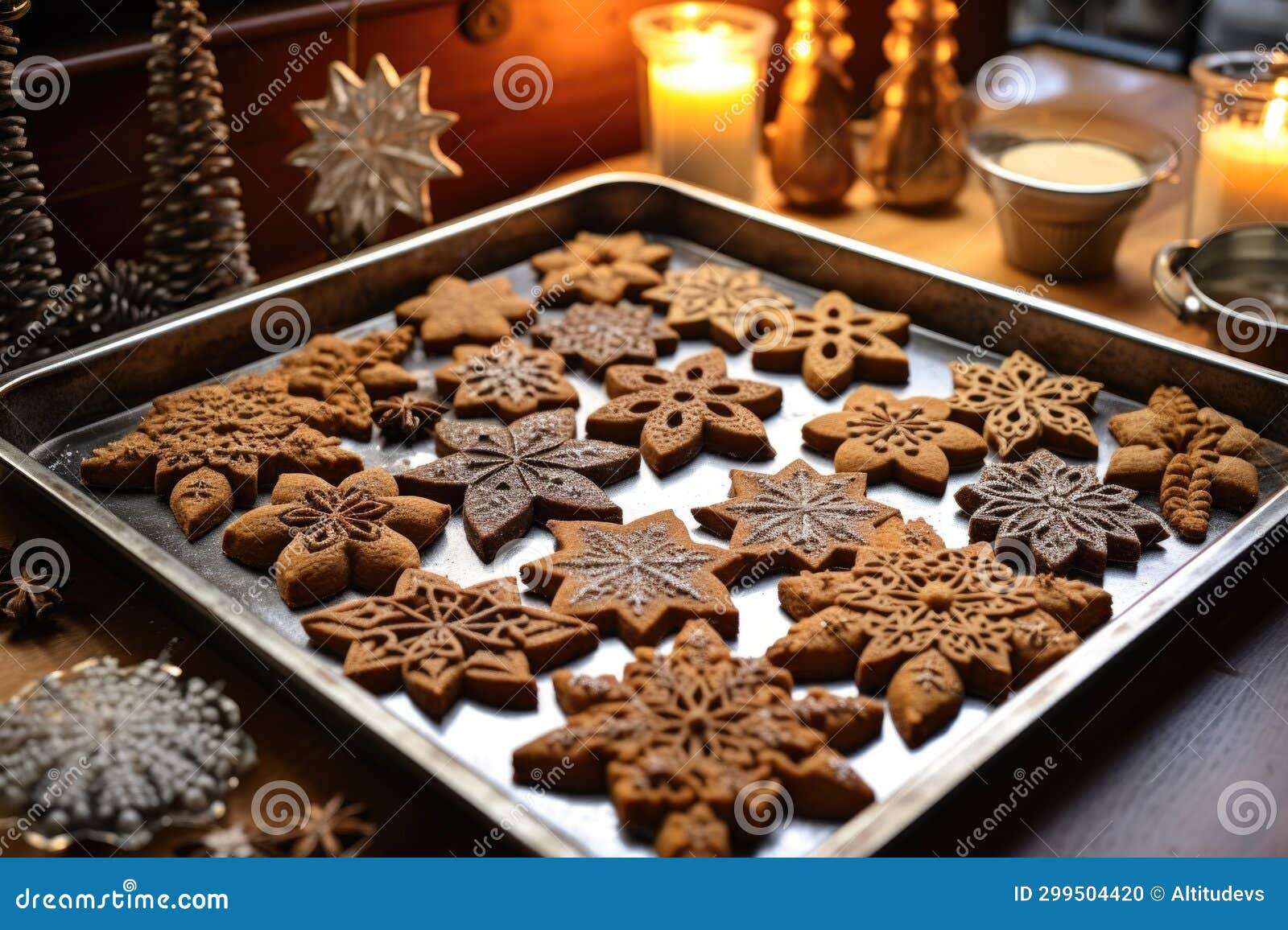 Baking Tray with Gingerbread Cookies Being Decorated Stock Photo ...