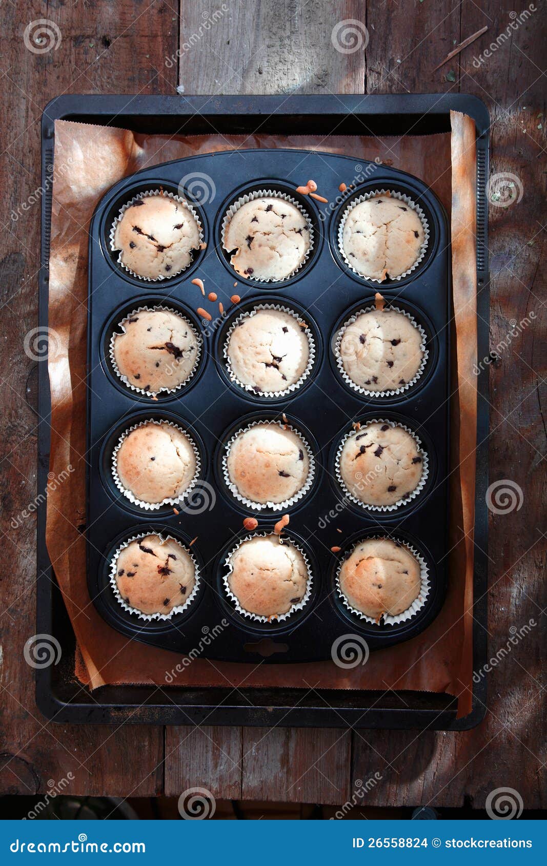 Baking tray with muffins stock photo. Image of baked - 26558824