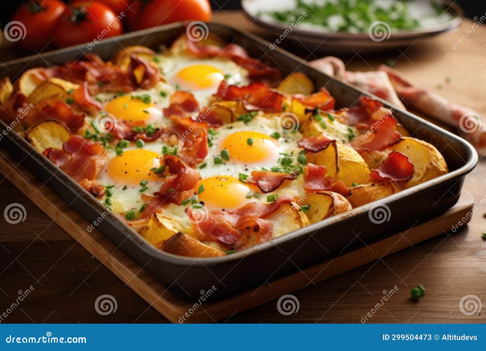 A Baking Tray with Sizzling Bacon and Eggs for a Hearty Breakfast Stock ...
