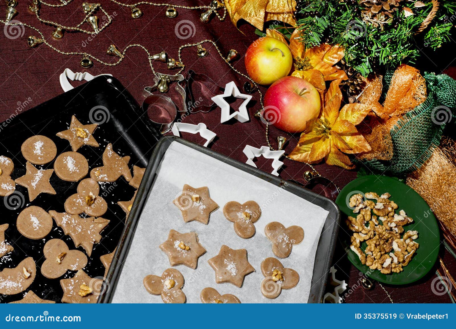 Baking Trays with Gingerbread Christmas Cookies Stock Image - Image of ...