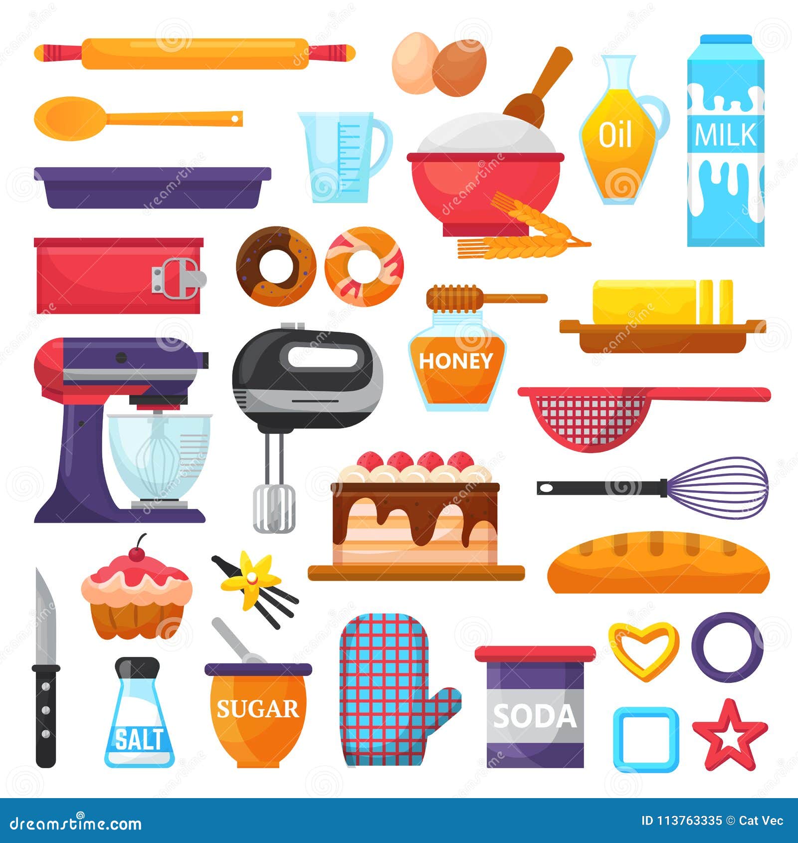 Baking Vector Kitchenware and Food Bakery Ingredients for Cake ...