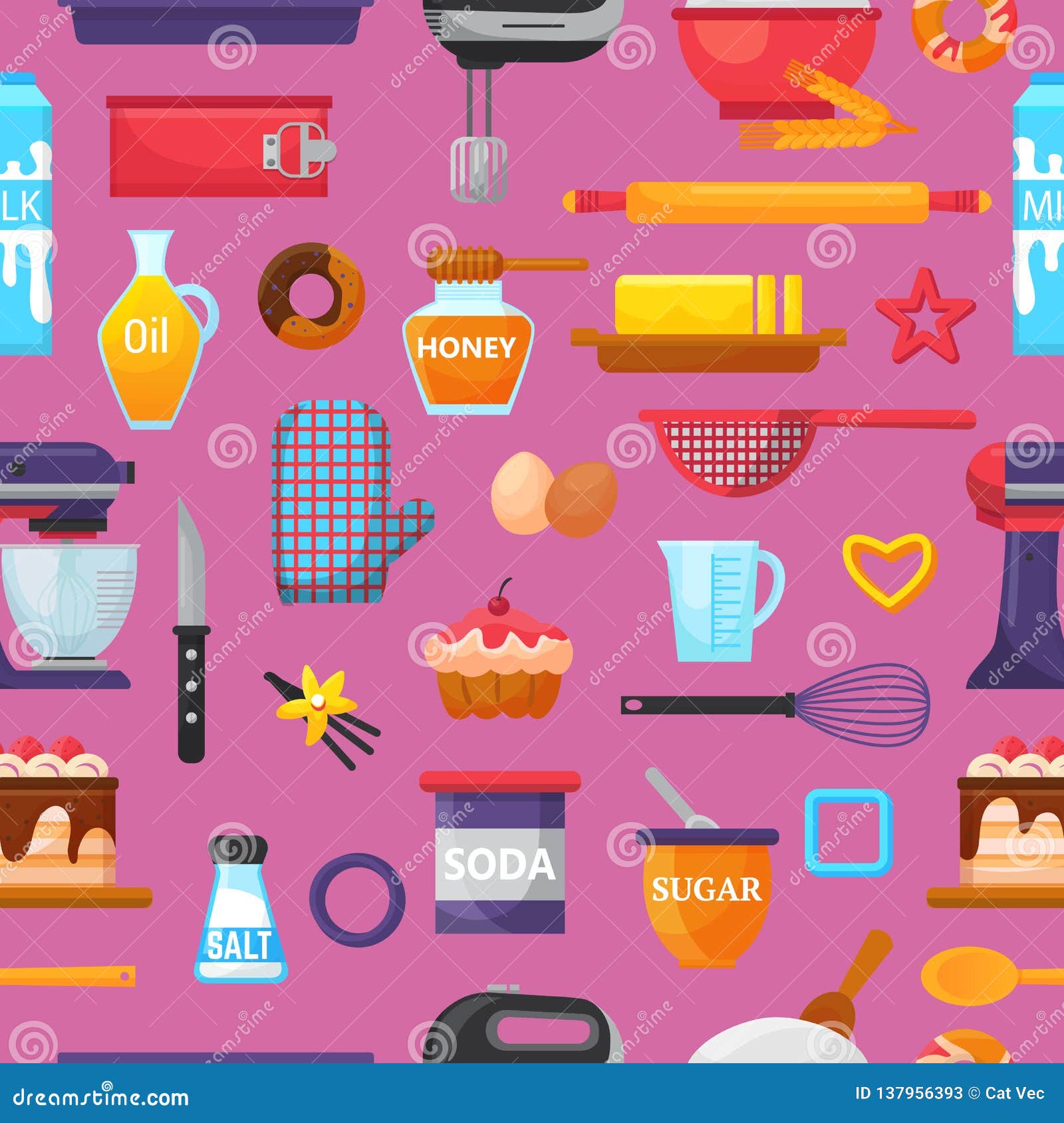 Baking Vector Kitchenware and Food Bakery Ingredients for Cake ...