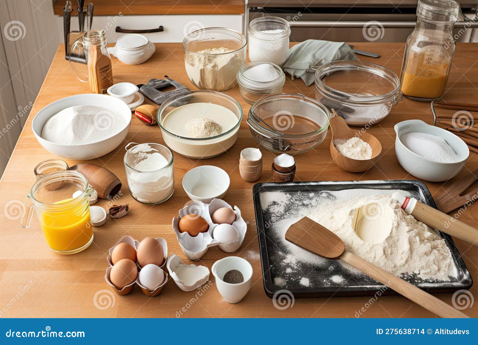 Baking Workshop, with Ingredients and Tools Laid Out on Countertop ...